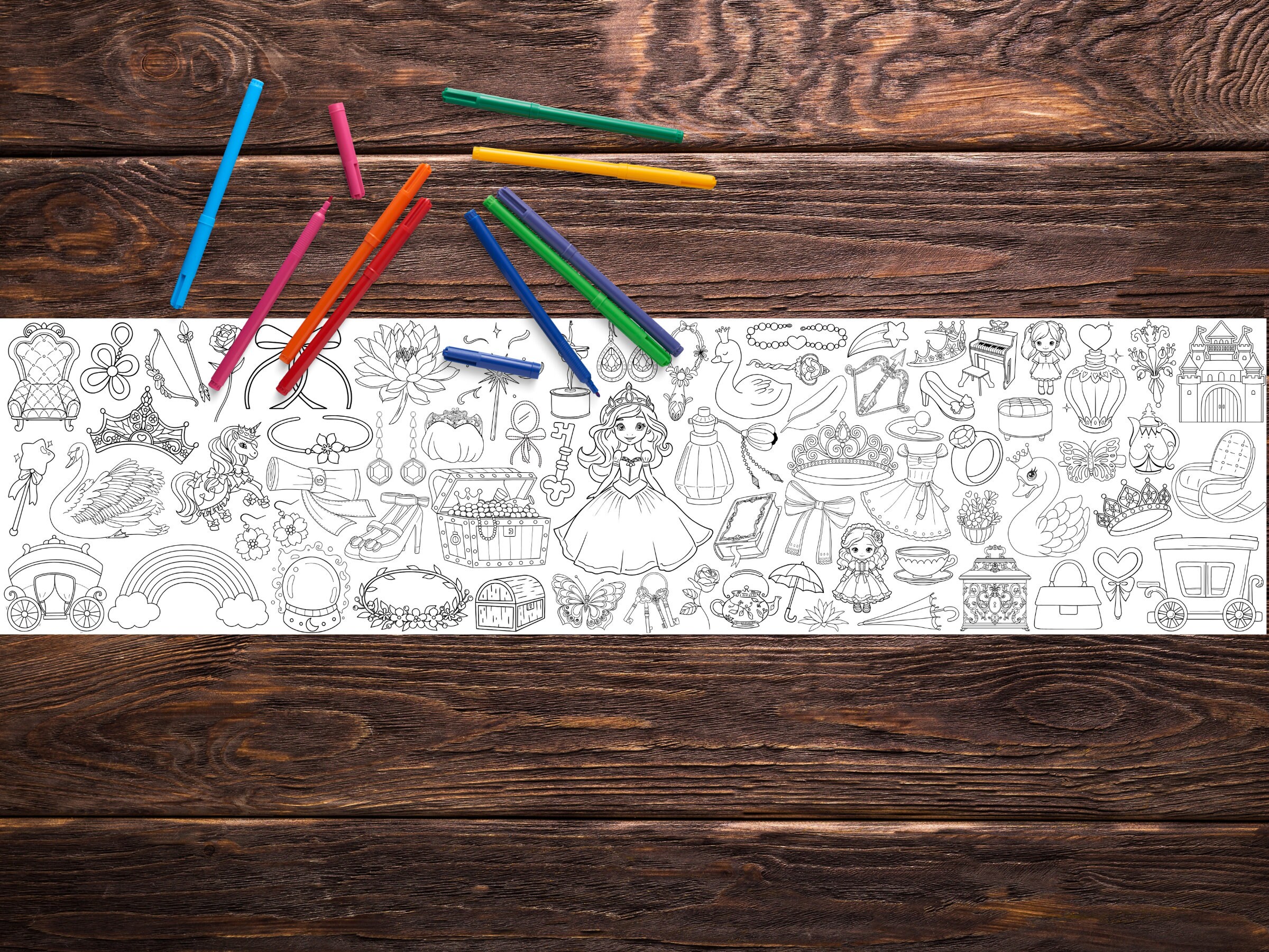 Princess Giant Coloring Banner | Big Printable Coloring Page | Party ...