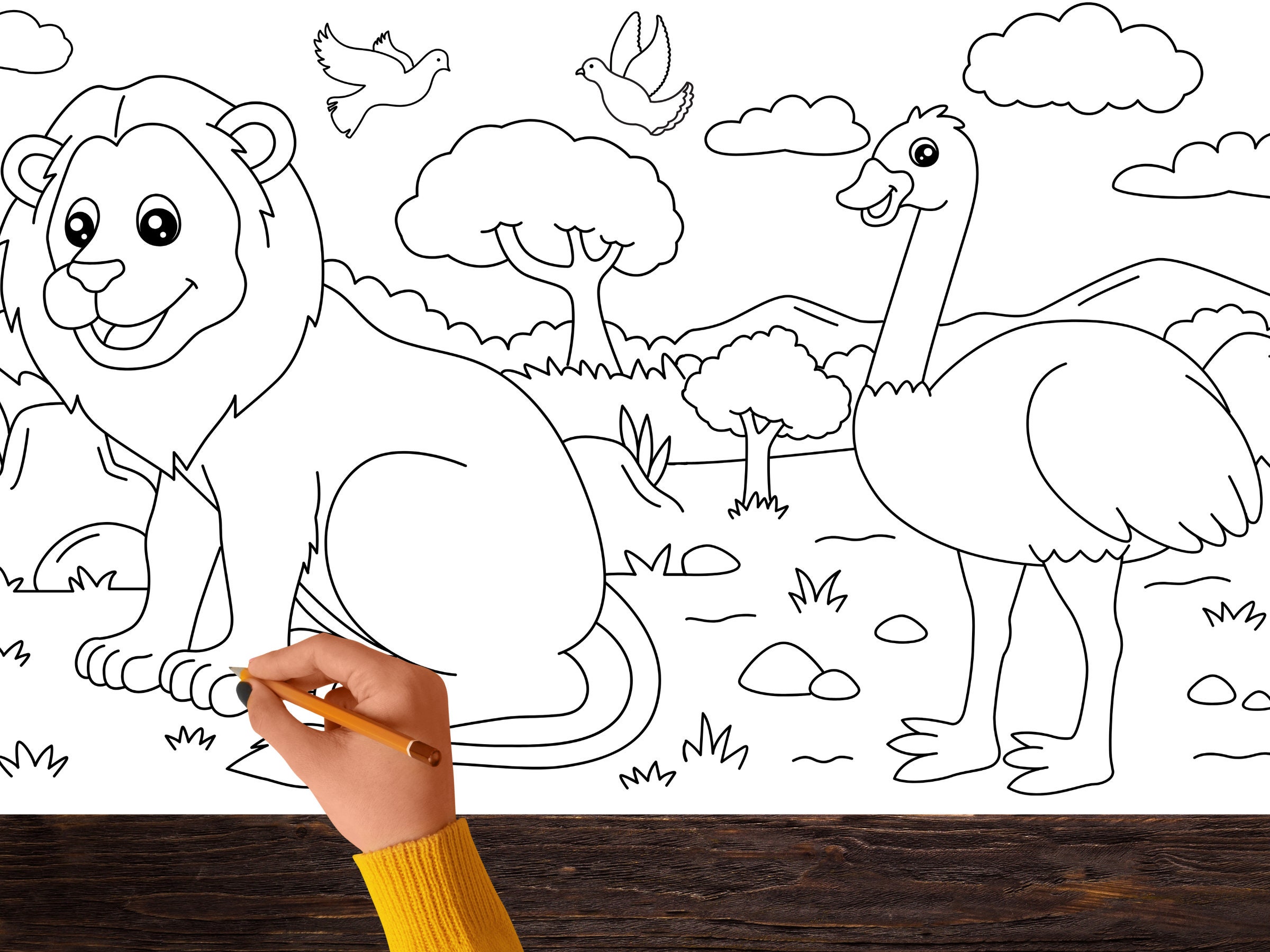 Safari Animals Coloring Banner | Big Printable Coloring Page | Paper ...