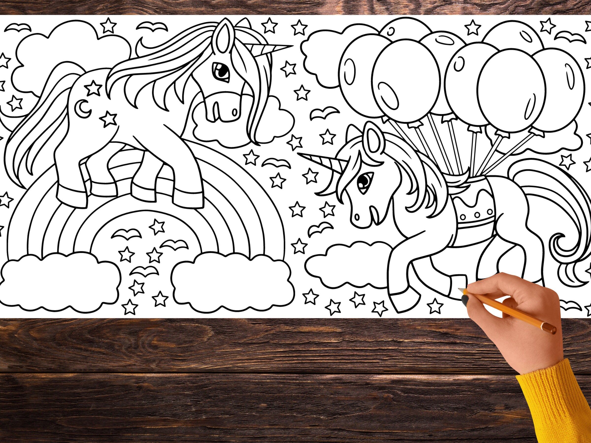 Unicorns Giant Coloring Page | Printable Coloring Banner | Party ...