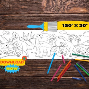 Dinosaur Giant Coloring Banner| Big Printable Coloring Page | Birthday ...