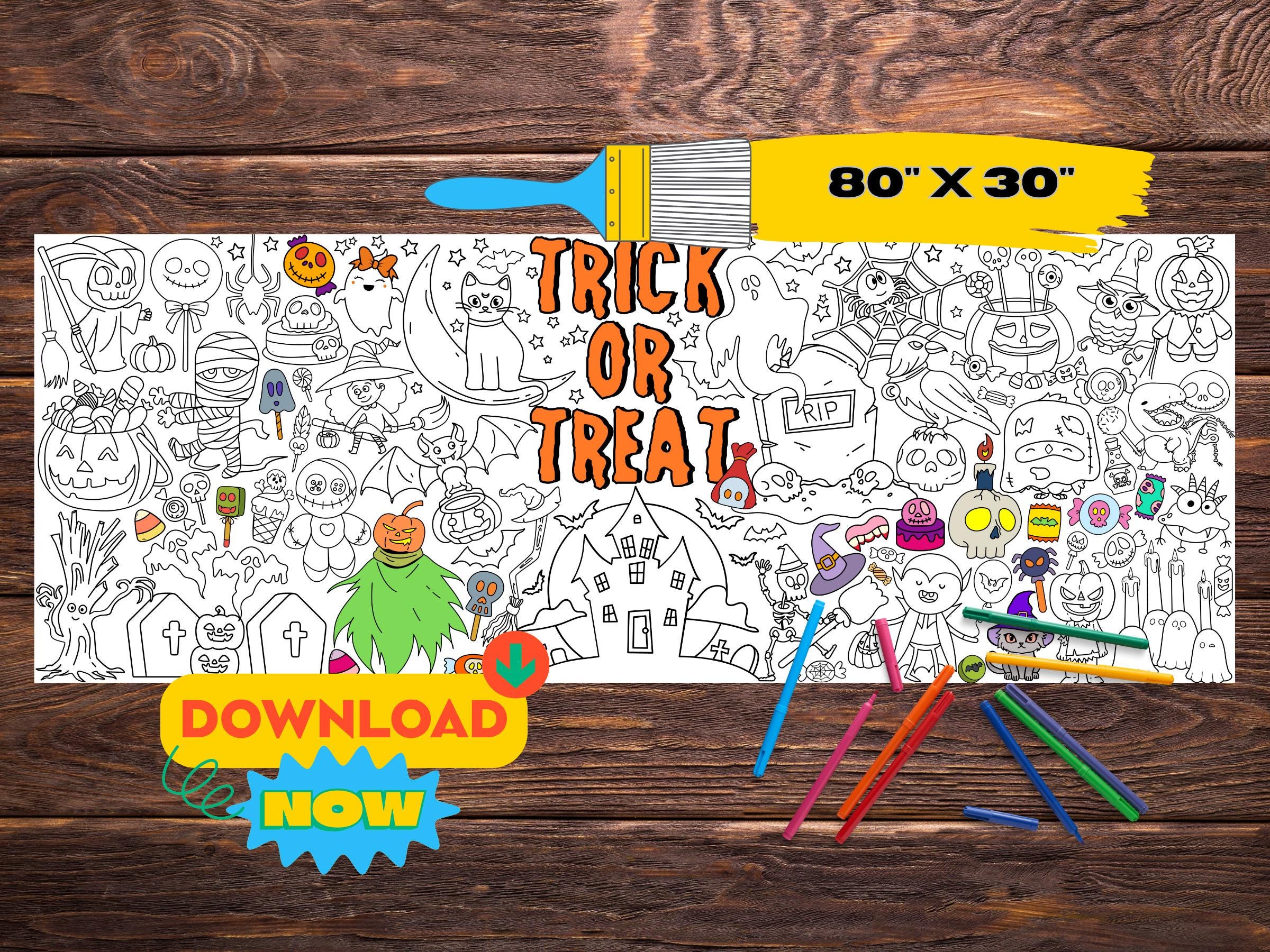 Trick or Treat Giant Coloring Banner | Halloween Coloring Page Instant ...