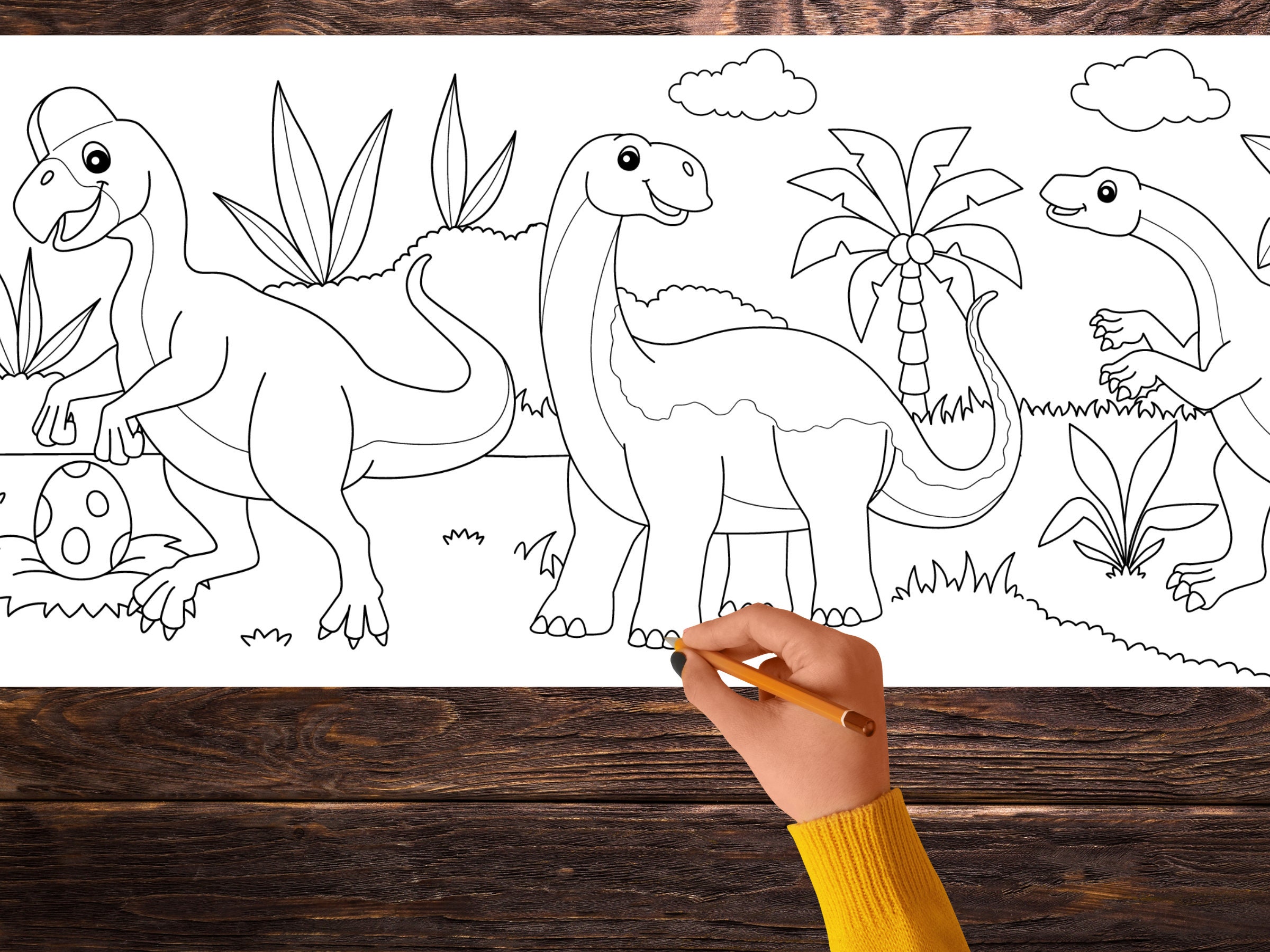 Dinosaur Giant Coloring Banner| Big Printable Coloring Page | Birthday ...
