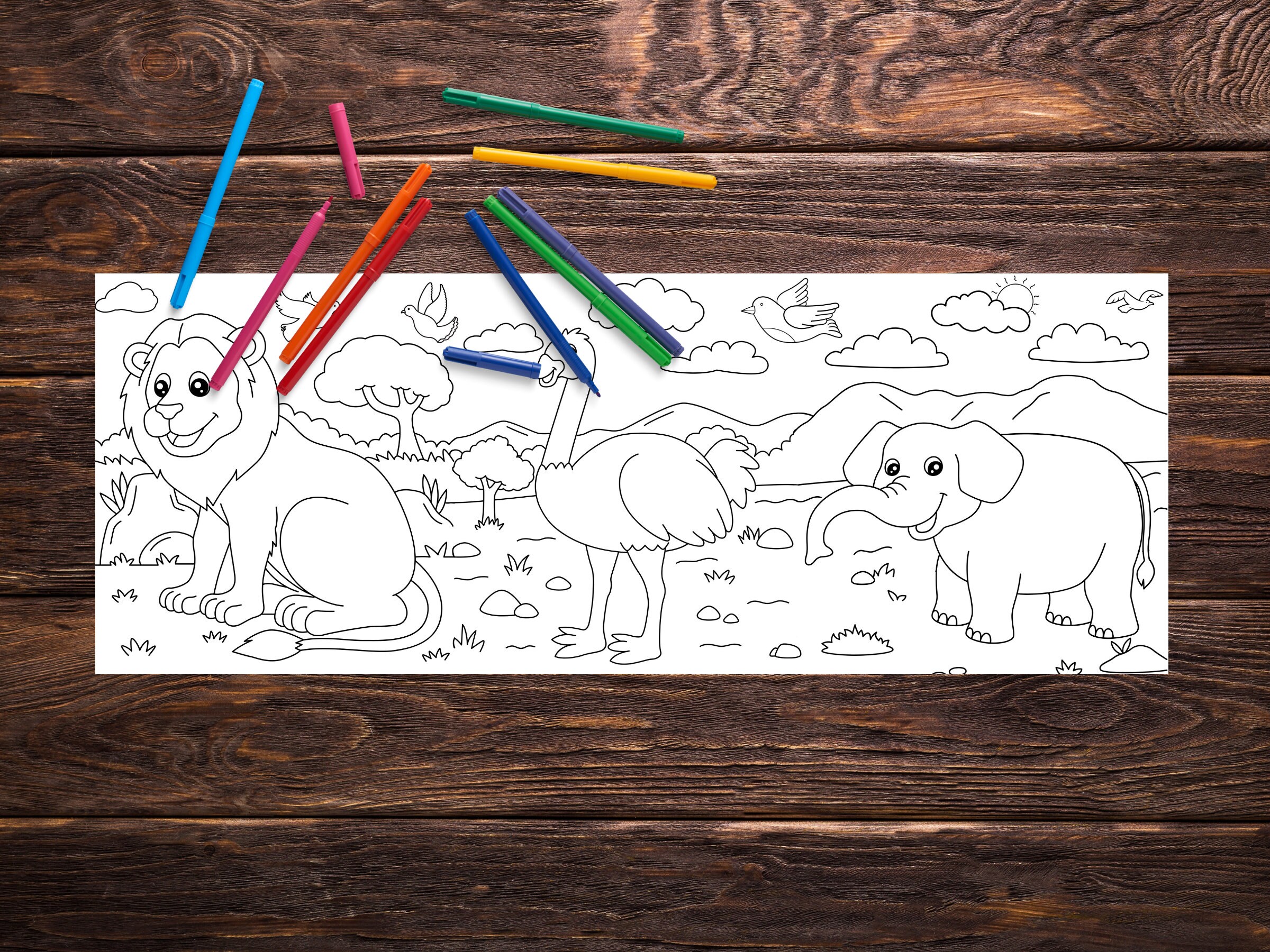 Safari Animals Coloring Banner | Big Printable Coloring Page | Paper ...