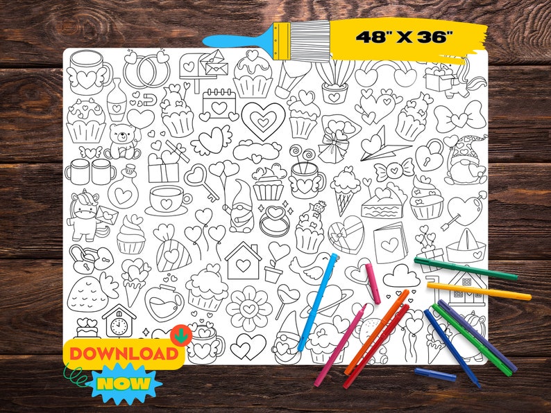 Valentine's Giant Coloring Page | Printable Coloring Tablecloth ...