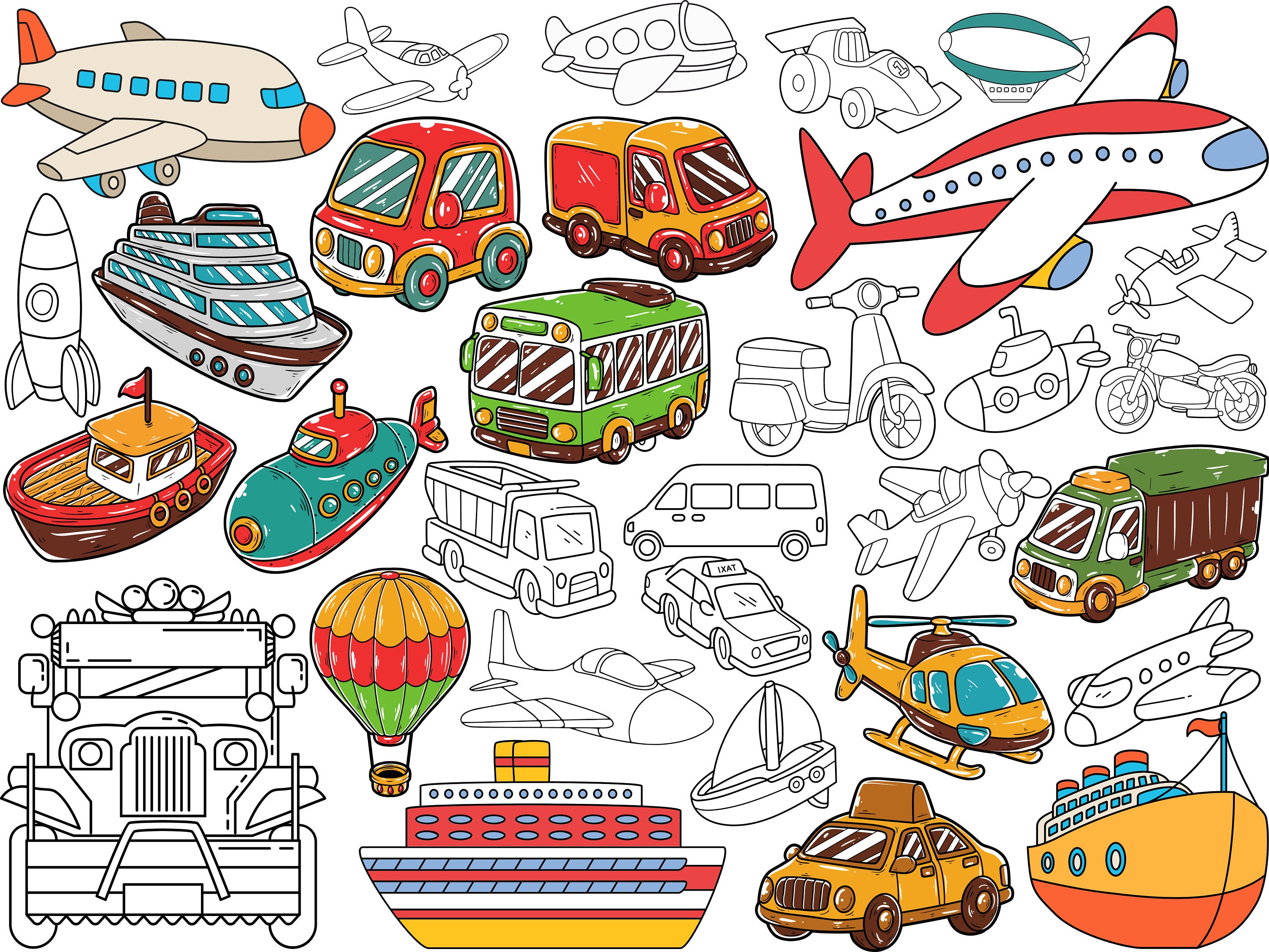 Travel & Transportation Giant Coloring Page | Printable Coloring ...