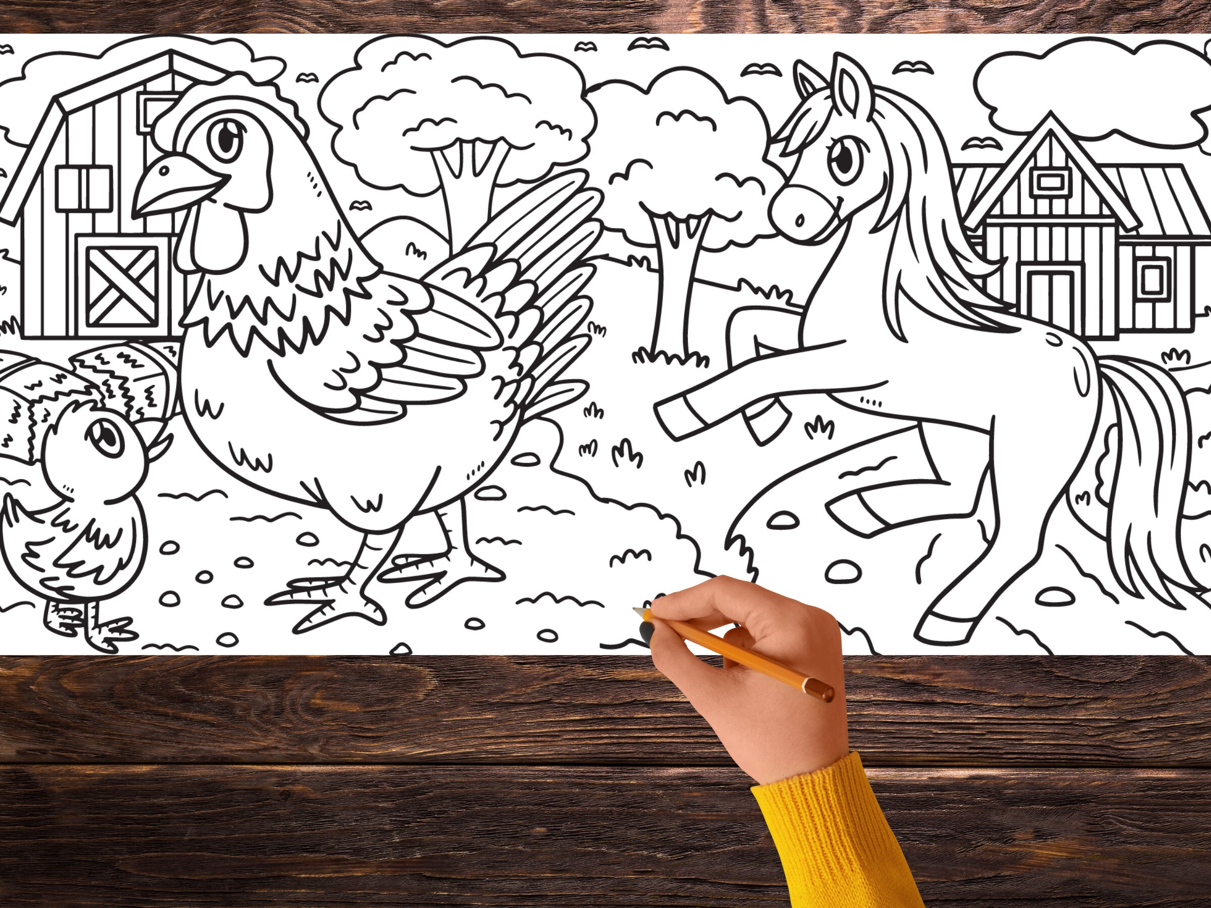 Farm Animals Coloring Banner| Big Printable Coloring Page | Birthday ...