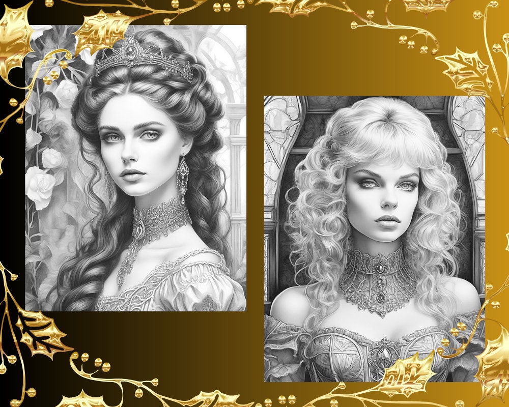 Instant Download Grayscale Coloring Pages Victorian Women Printable ...
