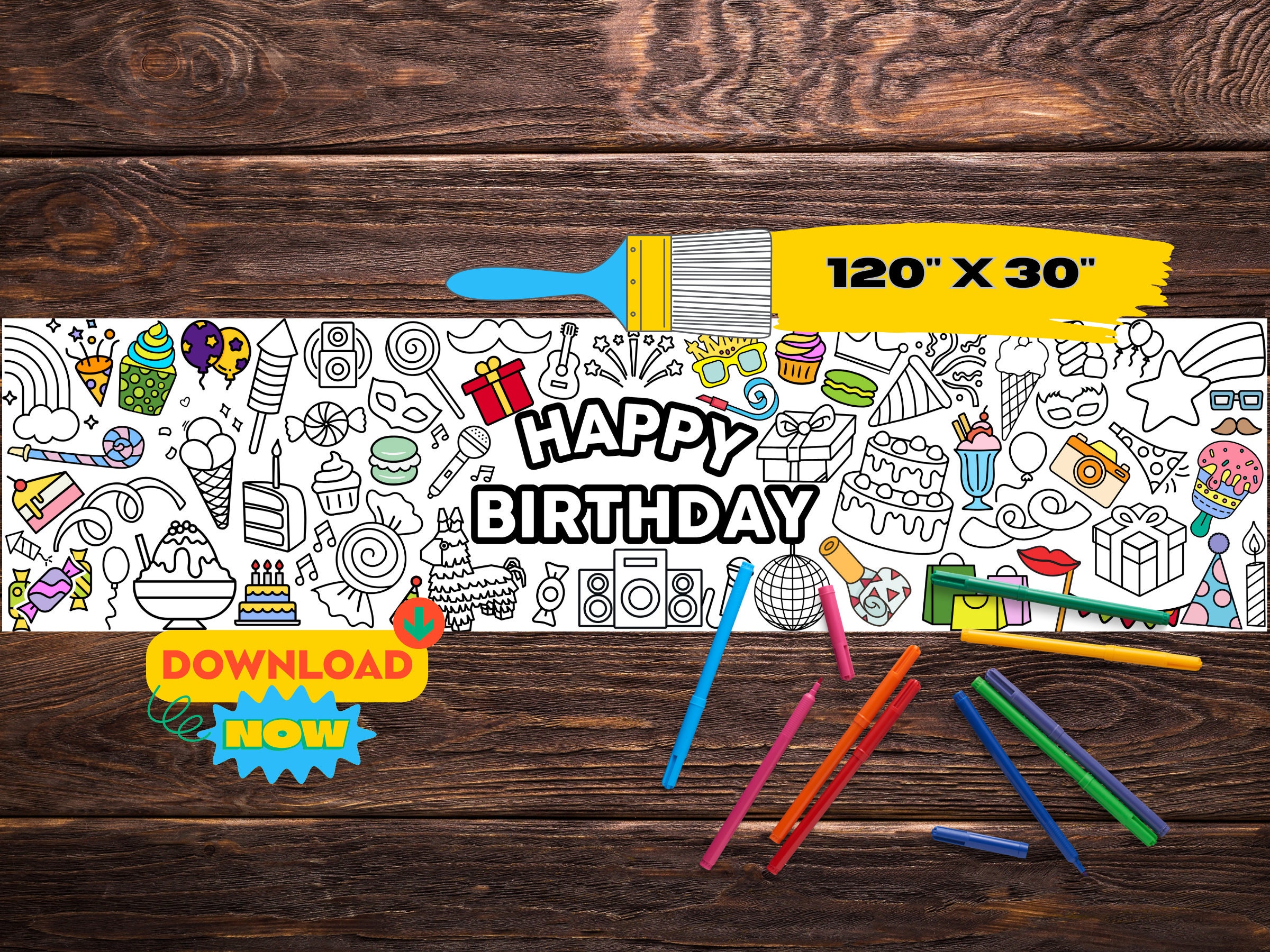 Birthday Giant Coloring Banner | Big Printable Coloring Page | Coloring ...