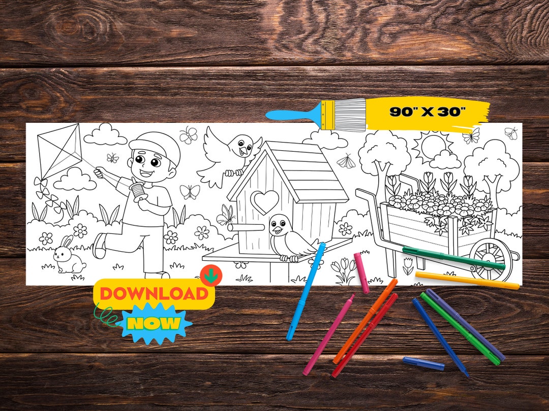Welcome Spring Giant Coloring Banner | Big Printable Coloring Page ...
