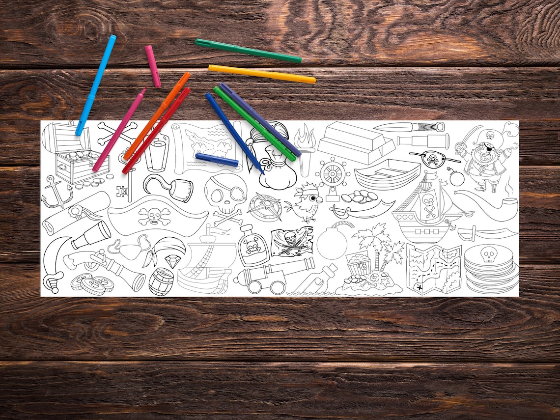 Pirates Giant Coloring Banner| Big Printable Coloring Page | Birthday ...