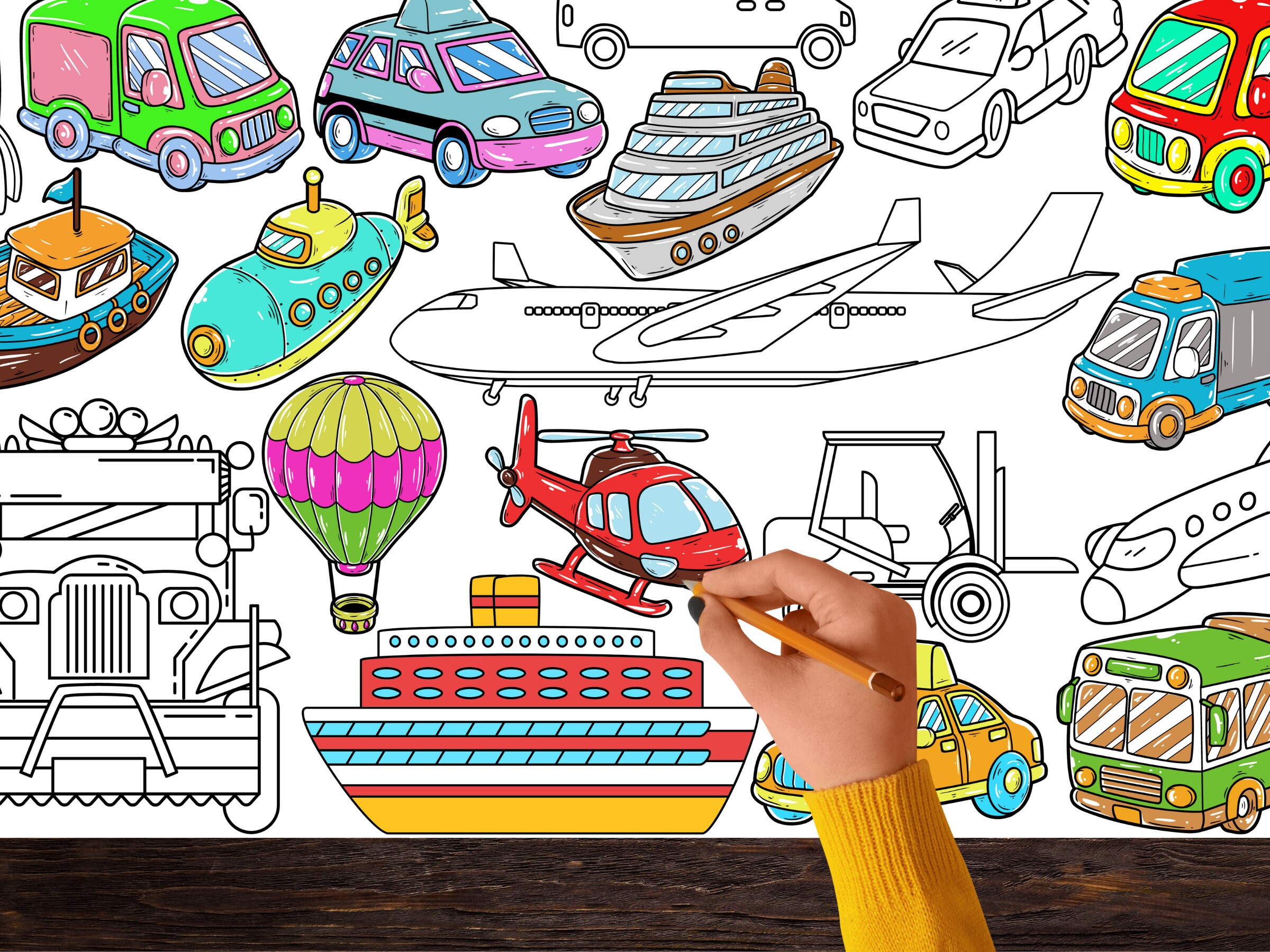 Travel and Transportation Giant Coloring Page Printable Coloring ...