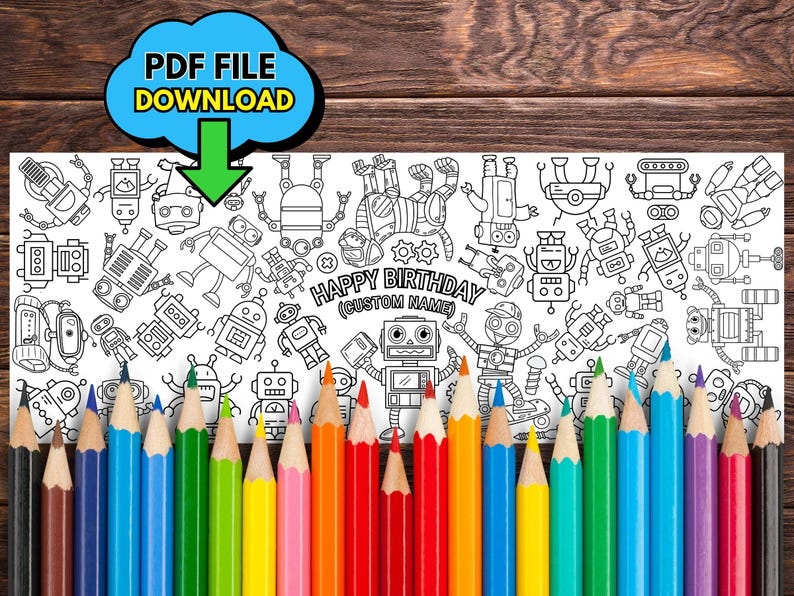 Personalized Robots Giant Coloring Banner | Big Printable Custom ...
