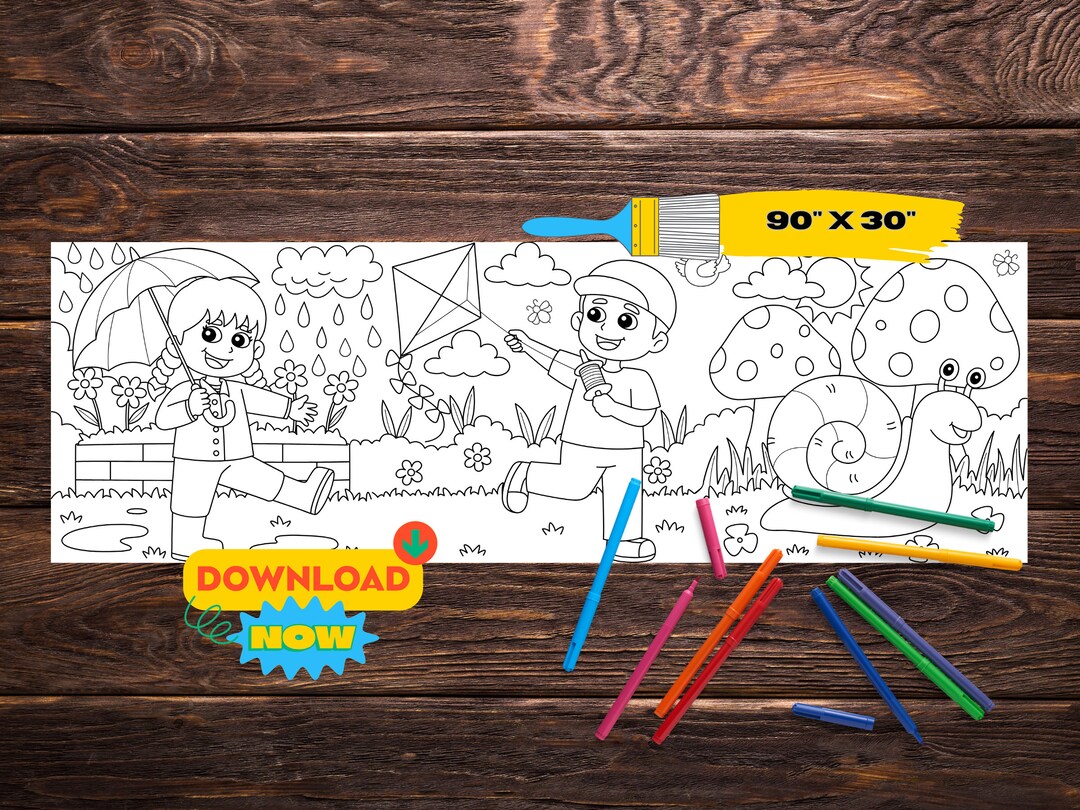 Spring Joy Giant Coloring Banner | Big Printable Coloring Page | Paper ...