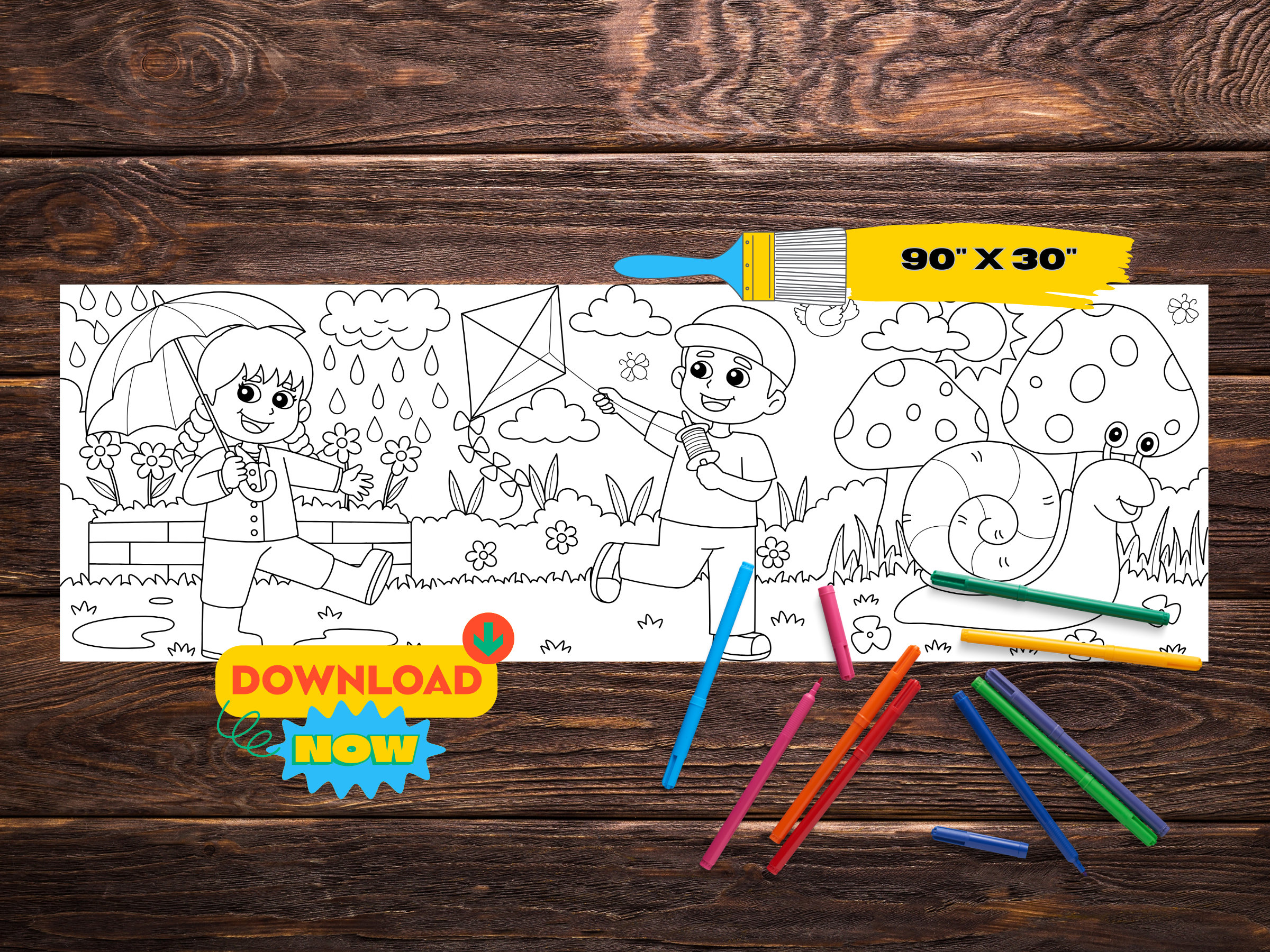 Spring Joy Giant Coloring Banner | Big Printable Coloring Page | Paper ...
