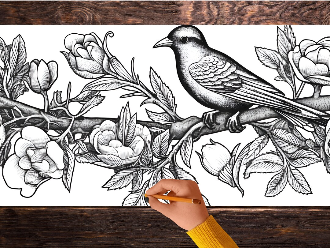 Spring Giant Coloring Page Printable Grayscale Coloring Banner Family ...