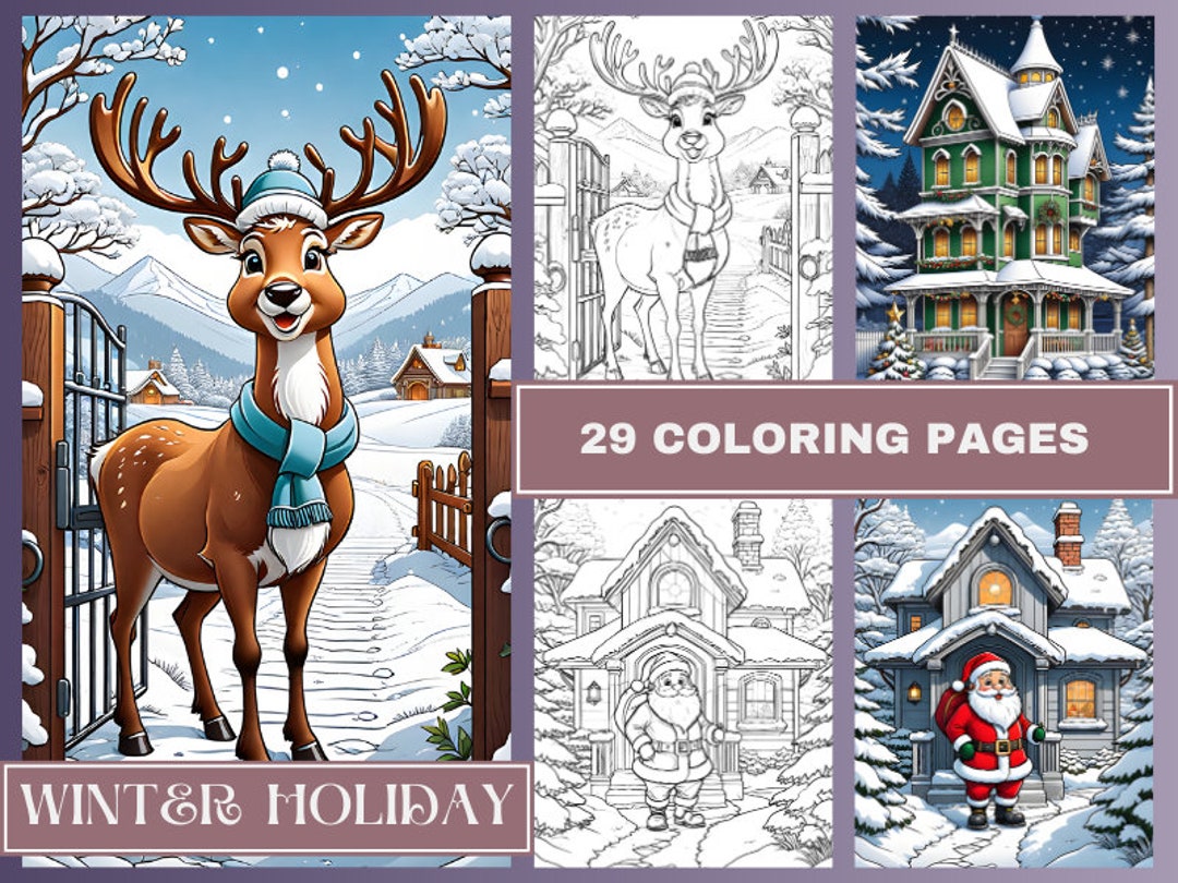 Winter Holiday Coloring Pages Instant Download Coloring Book Printable ...