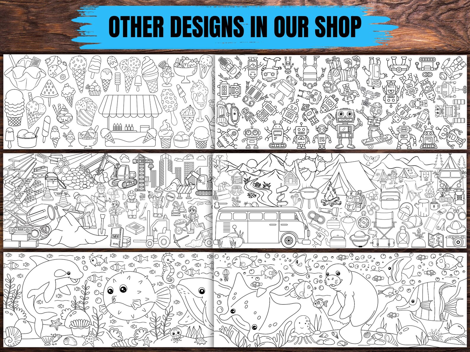 Safari Animals Coloring Banner | Big Printable Coloring Page | Paper ...