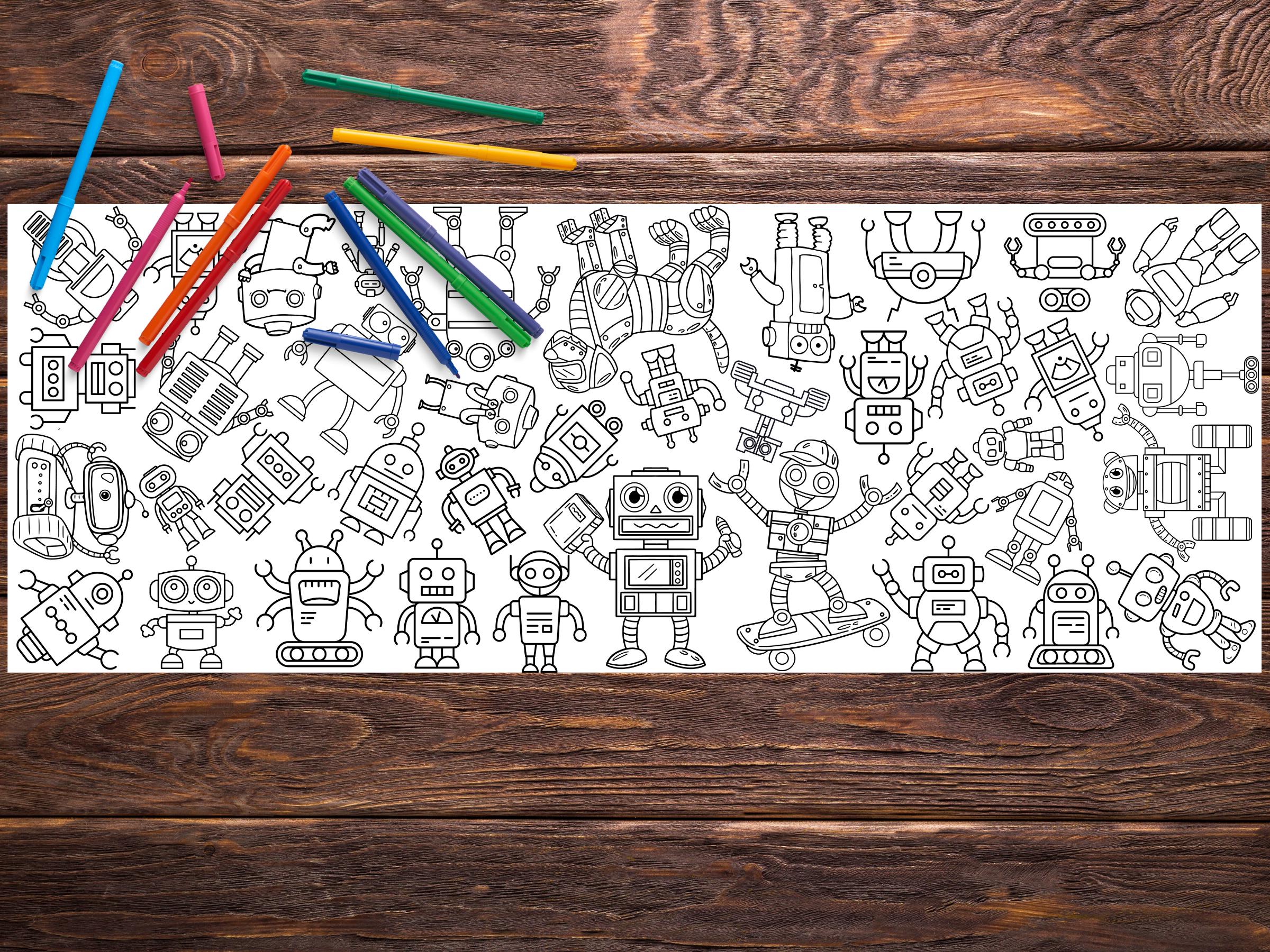 Robots Giant Coloring Banner | Big Printable Coloring Page | Birthday ...