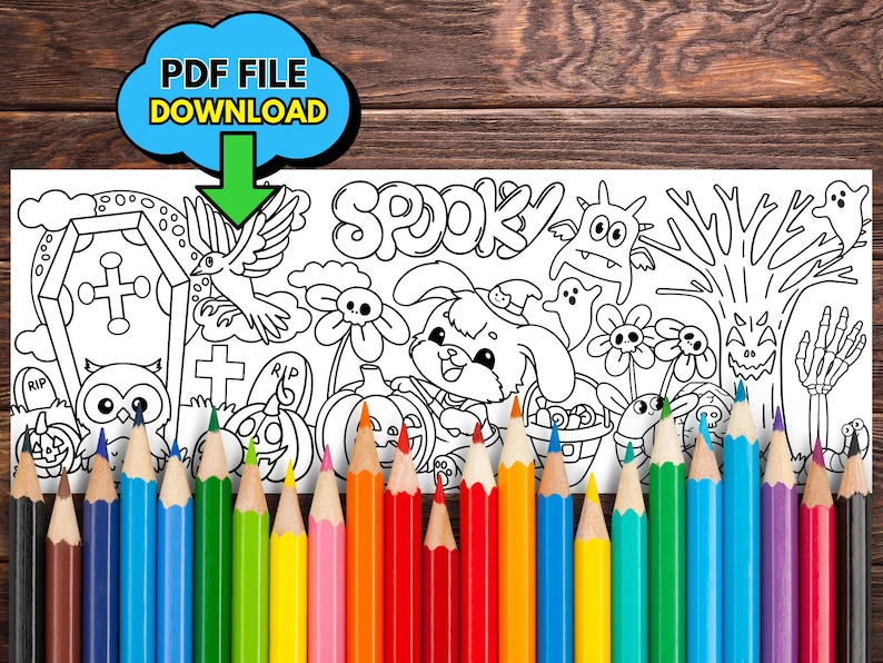 Spooky Halloween Giant Coloring Page | Printable Coloring Banner ...