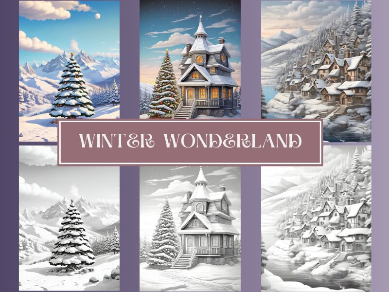 Winter Wonderland Coloring Pages Instant Download Grayscale Coloring ...