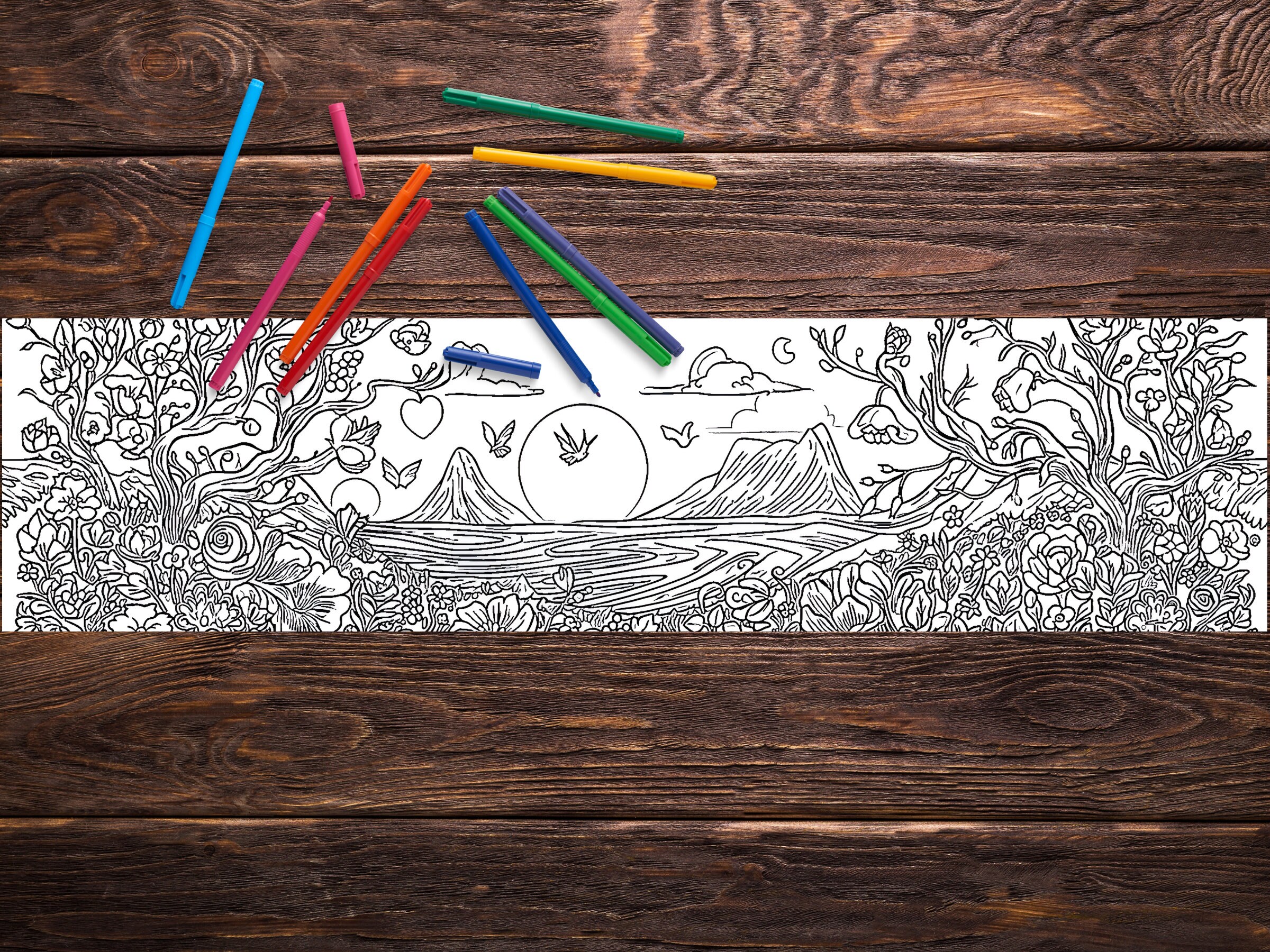 Spring Landscape Coloring Page | Printable Coloring Banner | Family ...