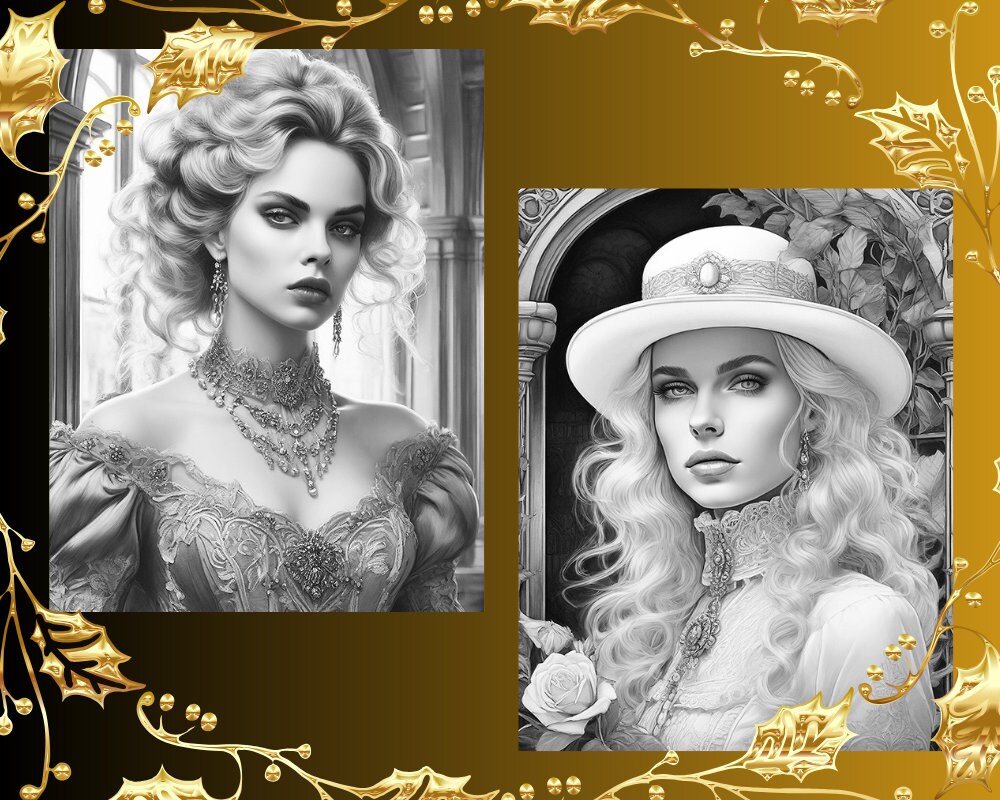 Instant Download Grayscale Coloring Pages Victorian Women Printable ...