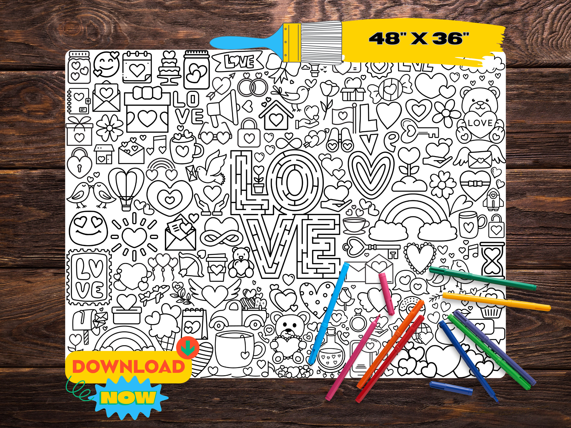 Valentine's Giant Coloring Page | Printable Coloring Tablecloth ...