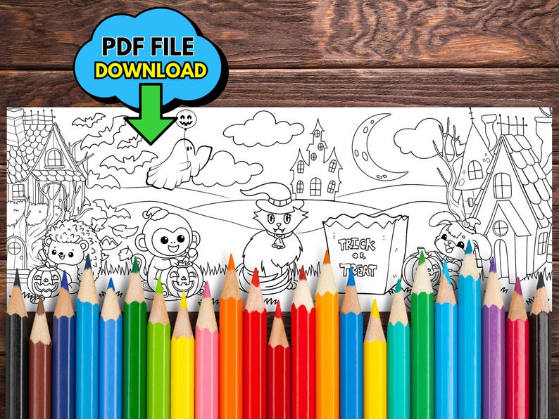 Halloween Giant Coloring Page | Coloring Table Cloth for Kids | Paper ...