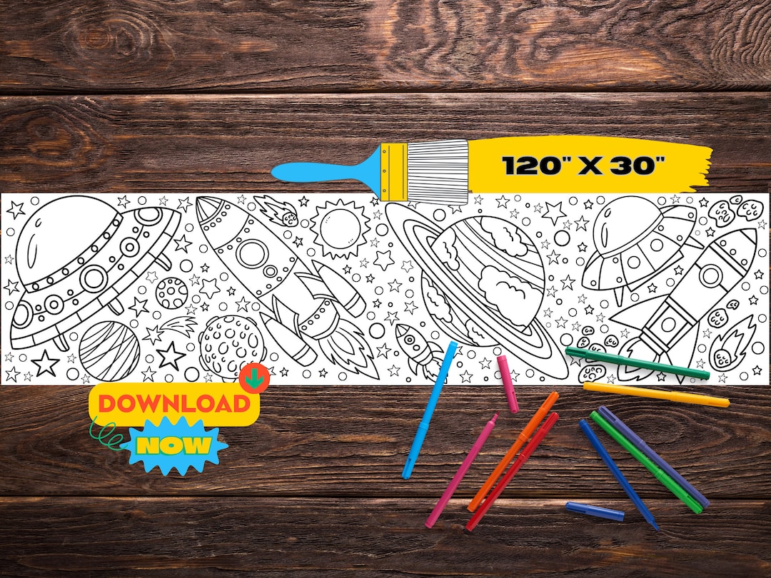 Space Giant Coloring Banner | Big Printable Coloring Page | Party ...