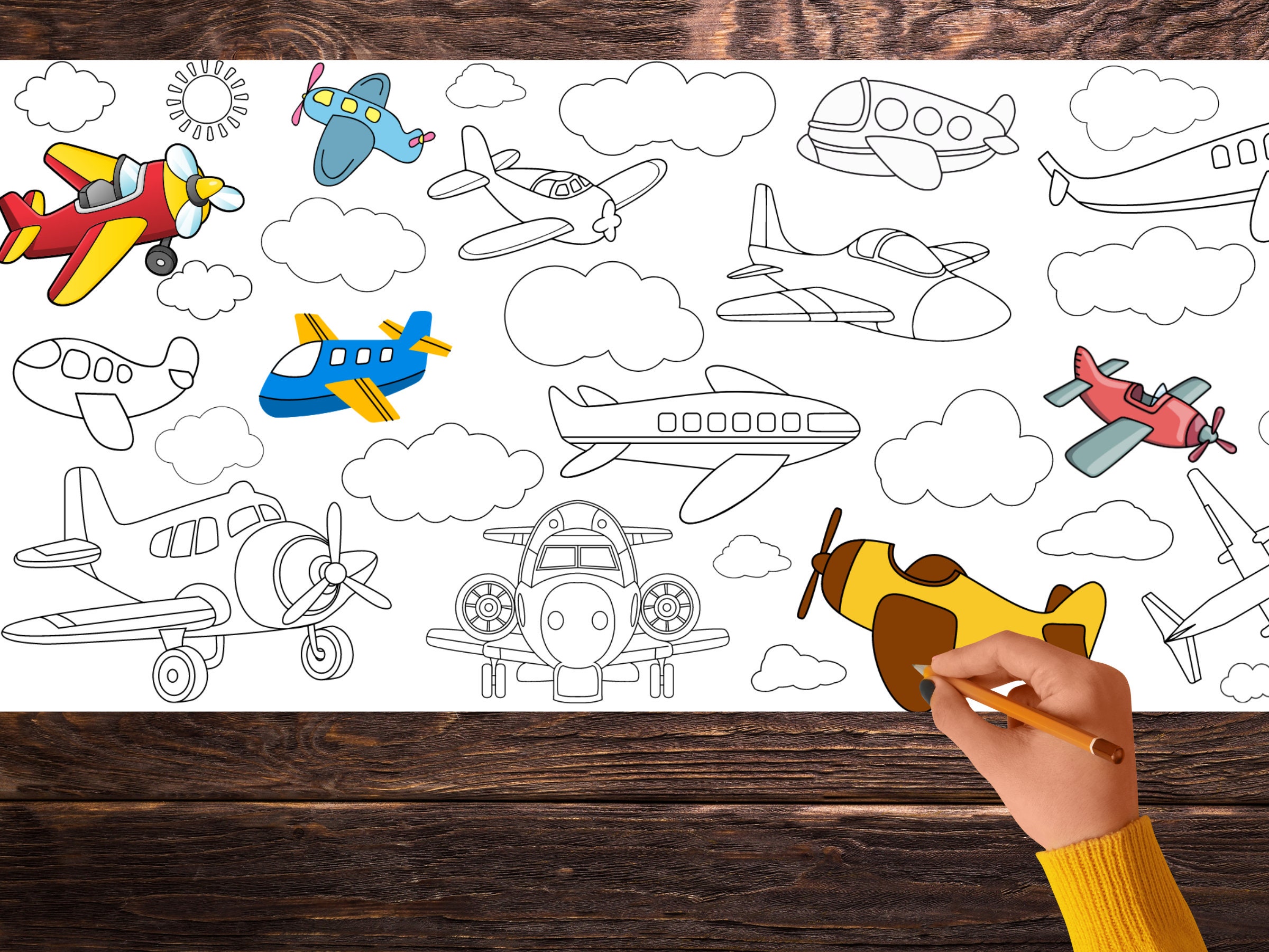 Airplanes Giant Coloring Banner | Big Printable Coloring Page ...
