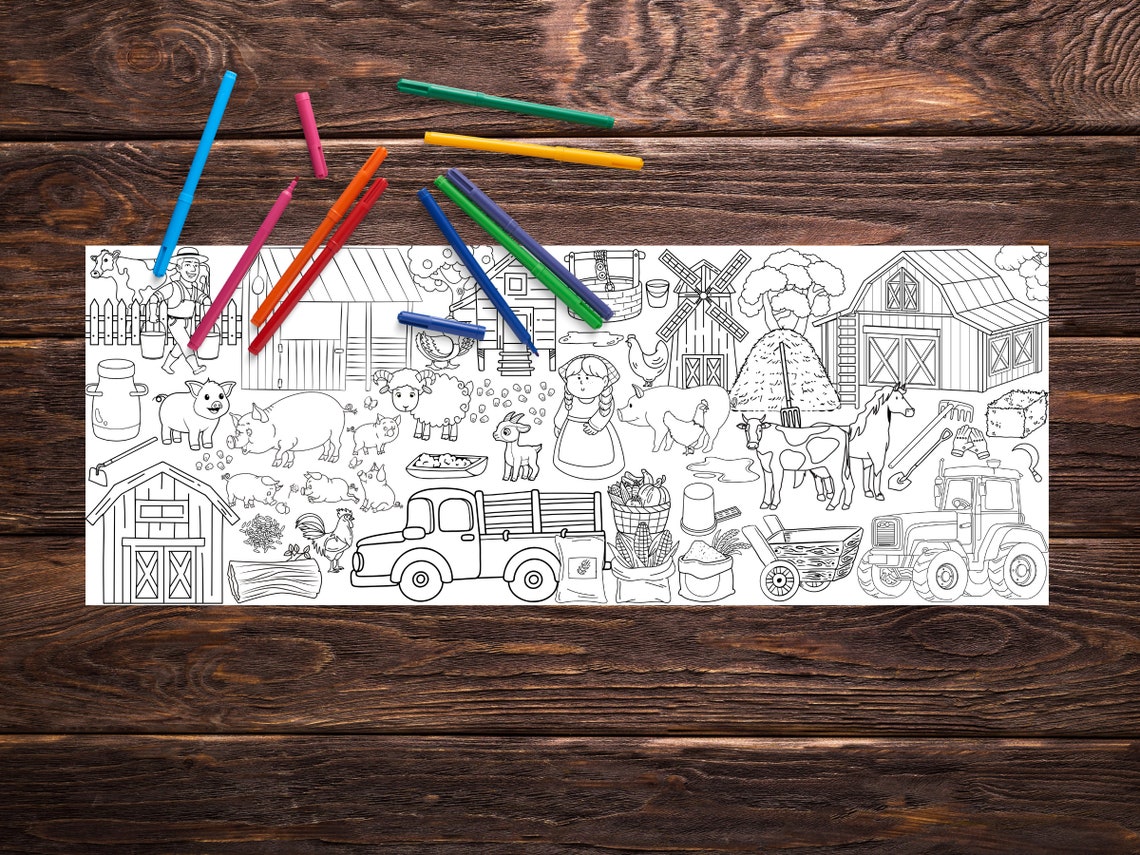 Farm Giant Coloring Banner Big Printable Coloring Page Birthday ...