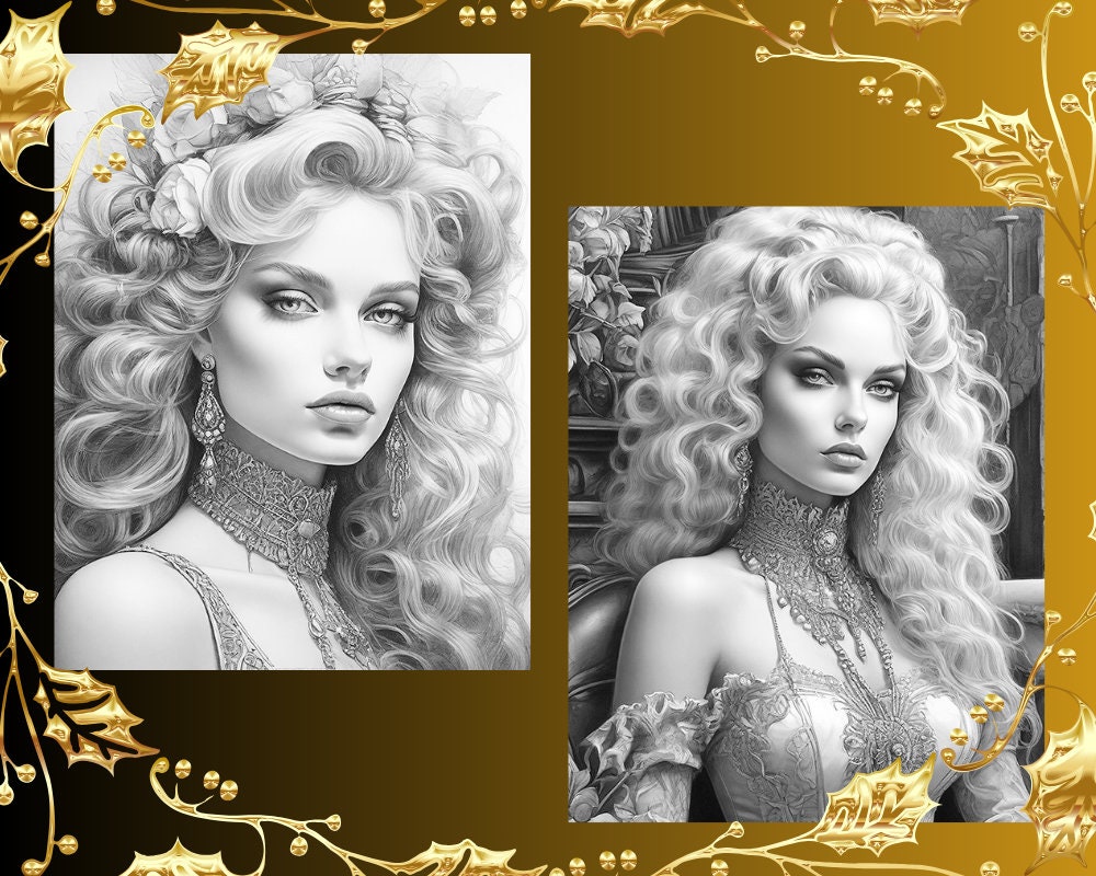 Instant Download Grayscale Coloring Pages Victorian Women Printable ...