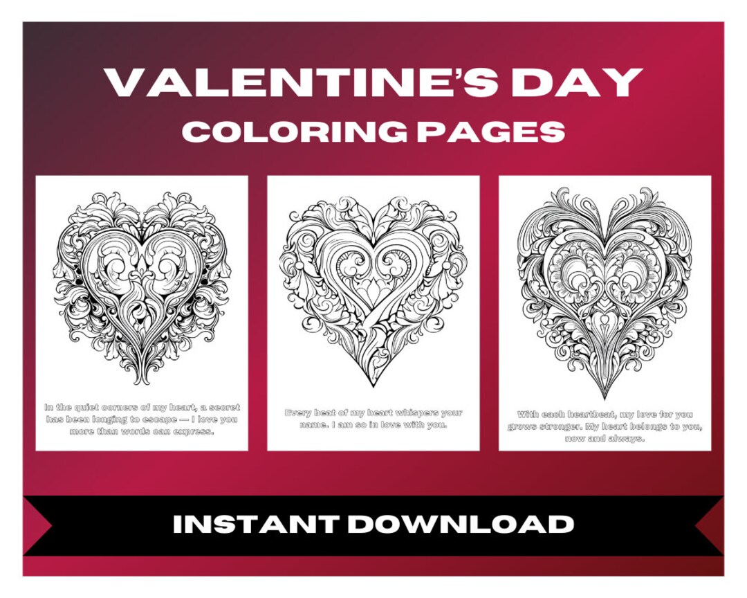 Valentine's Day Coloring Pages Printable Love Message Sheets Romantic ...