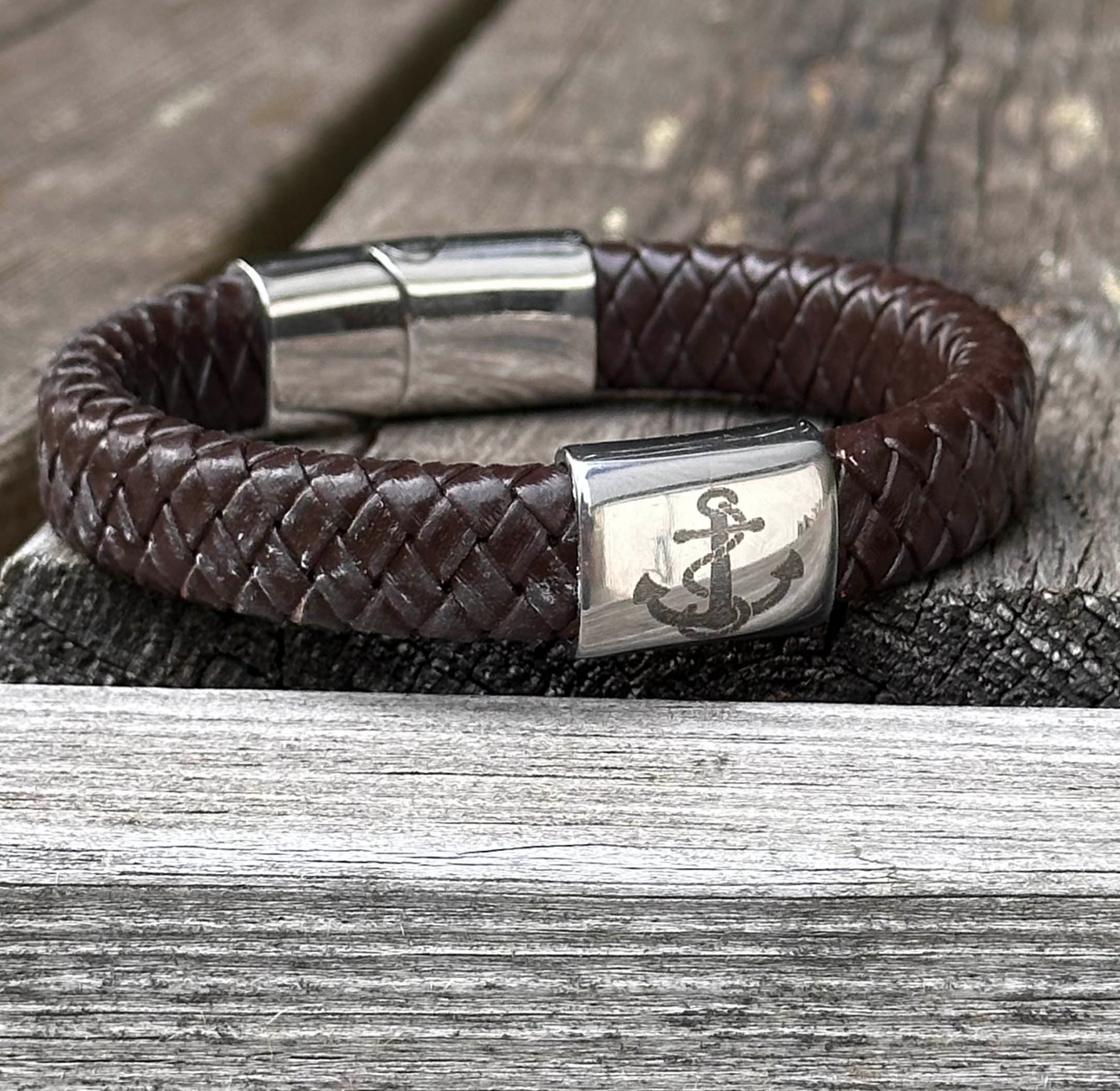 Anchor Bracelet for Men | Braided Leather Cord | Rustic Masculine ...