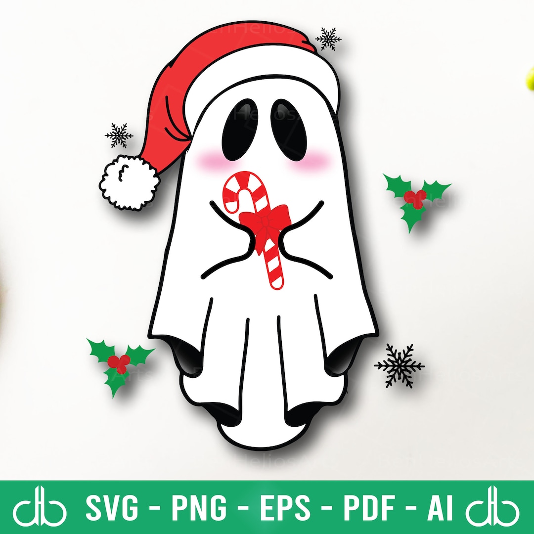 Christmas Ghost Candy Cane SVG, Ghost Candy Cane SVG, Ghost Holding ...