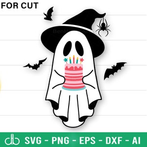 Ghost Birthday Cake SVG, Ghost Holding Birthday Cake SVG, Sweet Cute ...