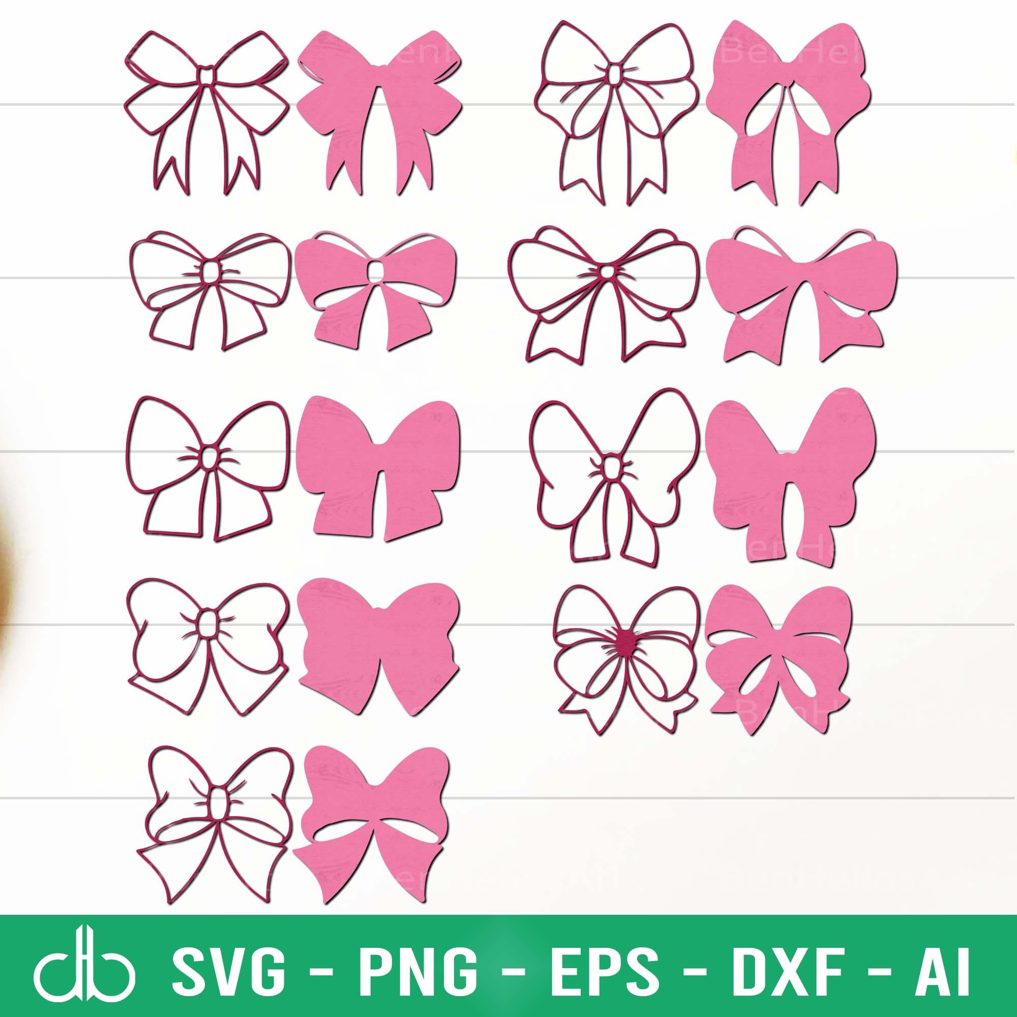 Bows SVG, Bow SVG Bundle, Coquette Bows SVG, Ribbon Bow Bundle, Pink ...