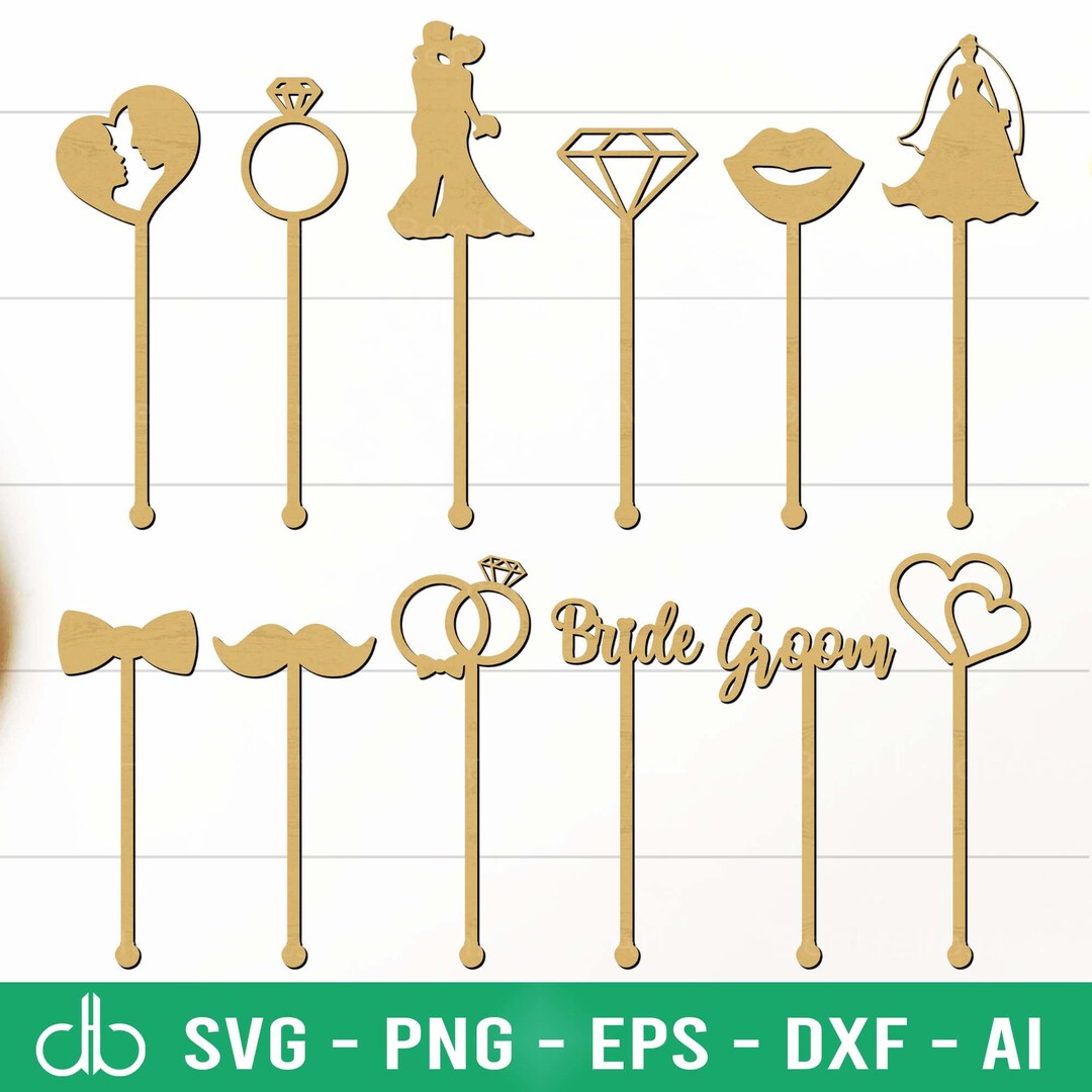 Wedding Stir Swizzle Sticks SVG, Wedding Stir Swizzle Stick SVG Bundle ...