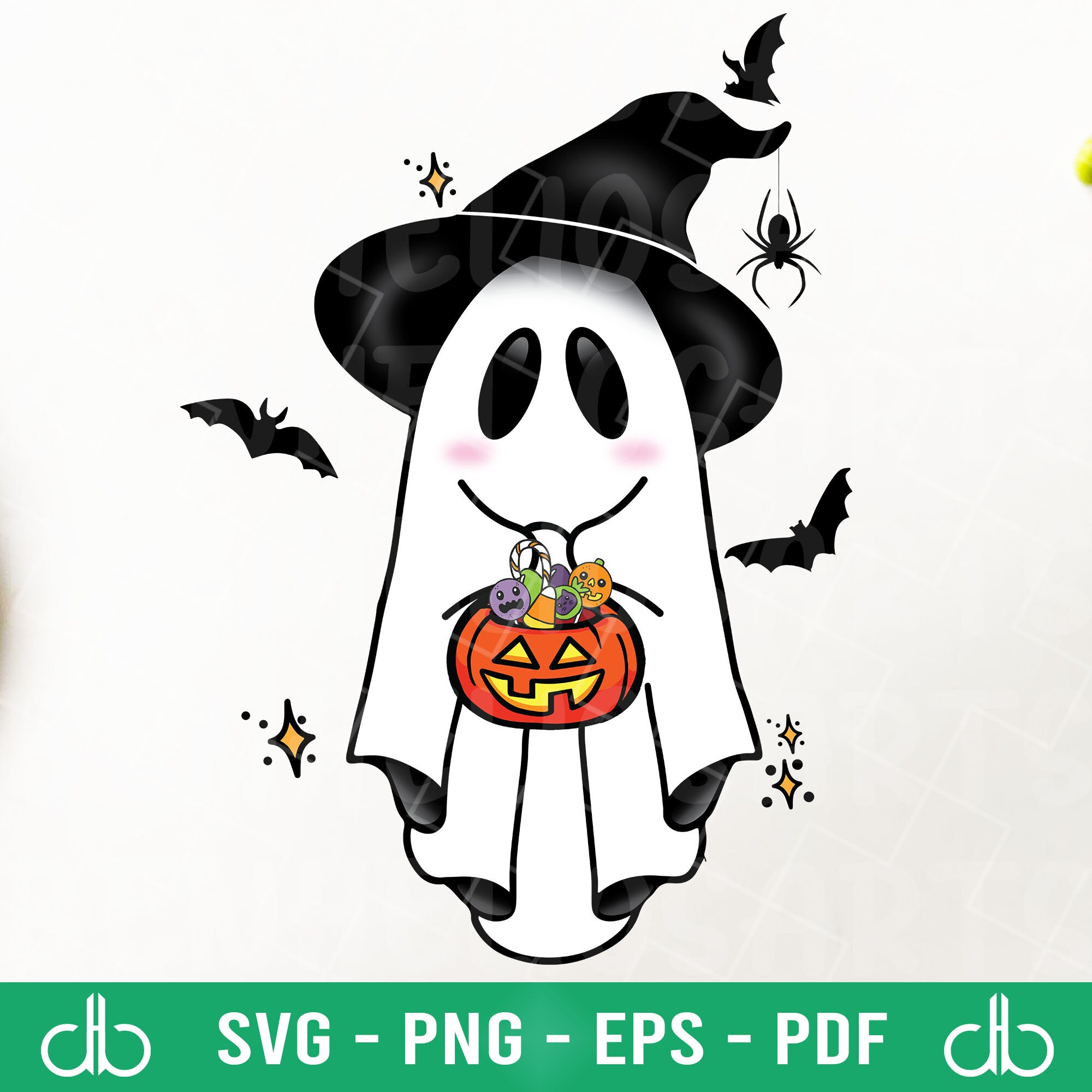 Ghost Holding Pumpkin Bucket SVG, Ghost Candy Bucket SVG, Ghost Candy ...