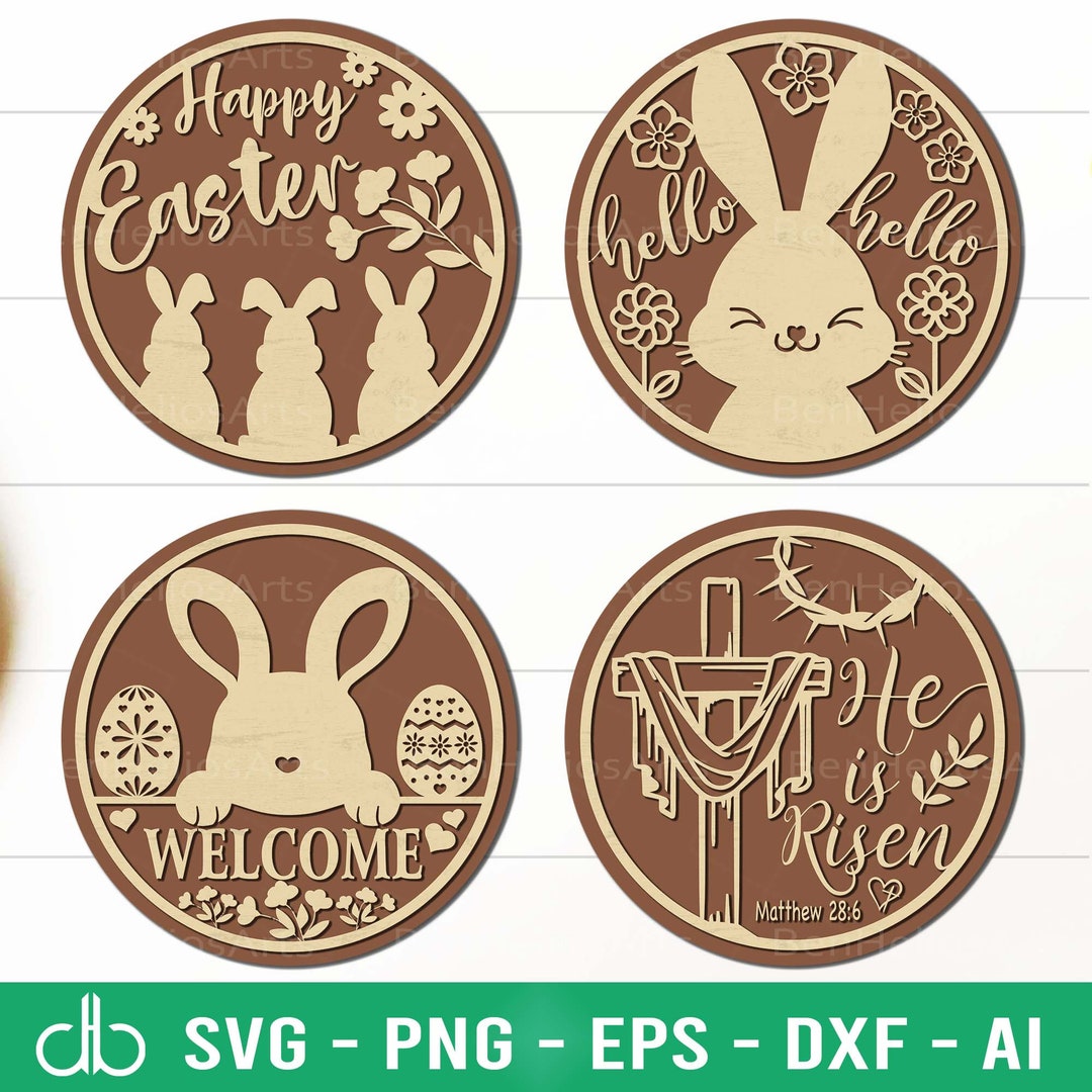 Easter Door Hanger Svg Bundle Easter Round Sign Svg Easter Welcome