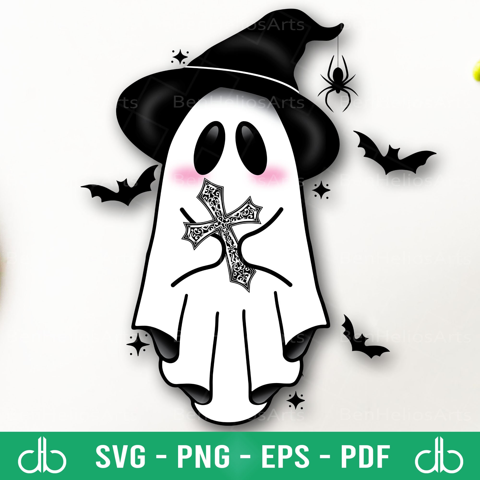 Ghost Christian Cross SVG, Ghost Holding Christian Cross SVG, Ghost ...