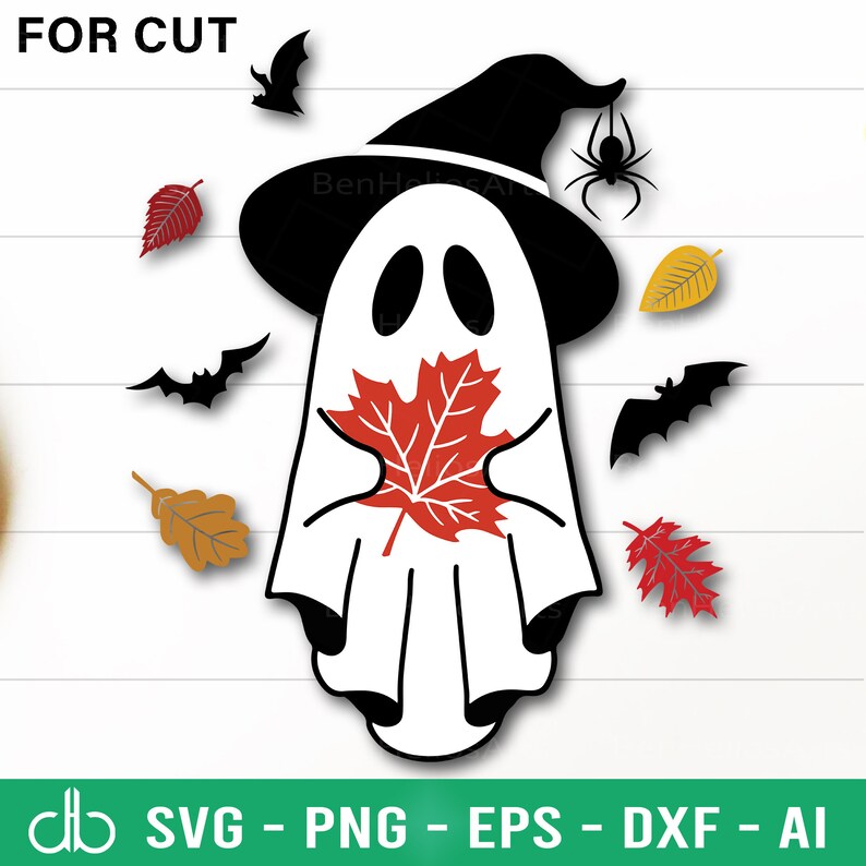 Ghost Holding Leaf SVG, Ghost Leaf SVG, Autumn Ghost SVG, Fall Ghost ...