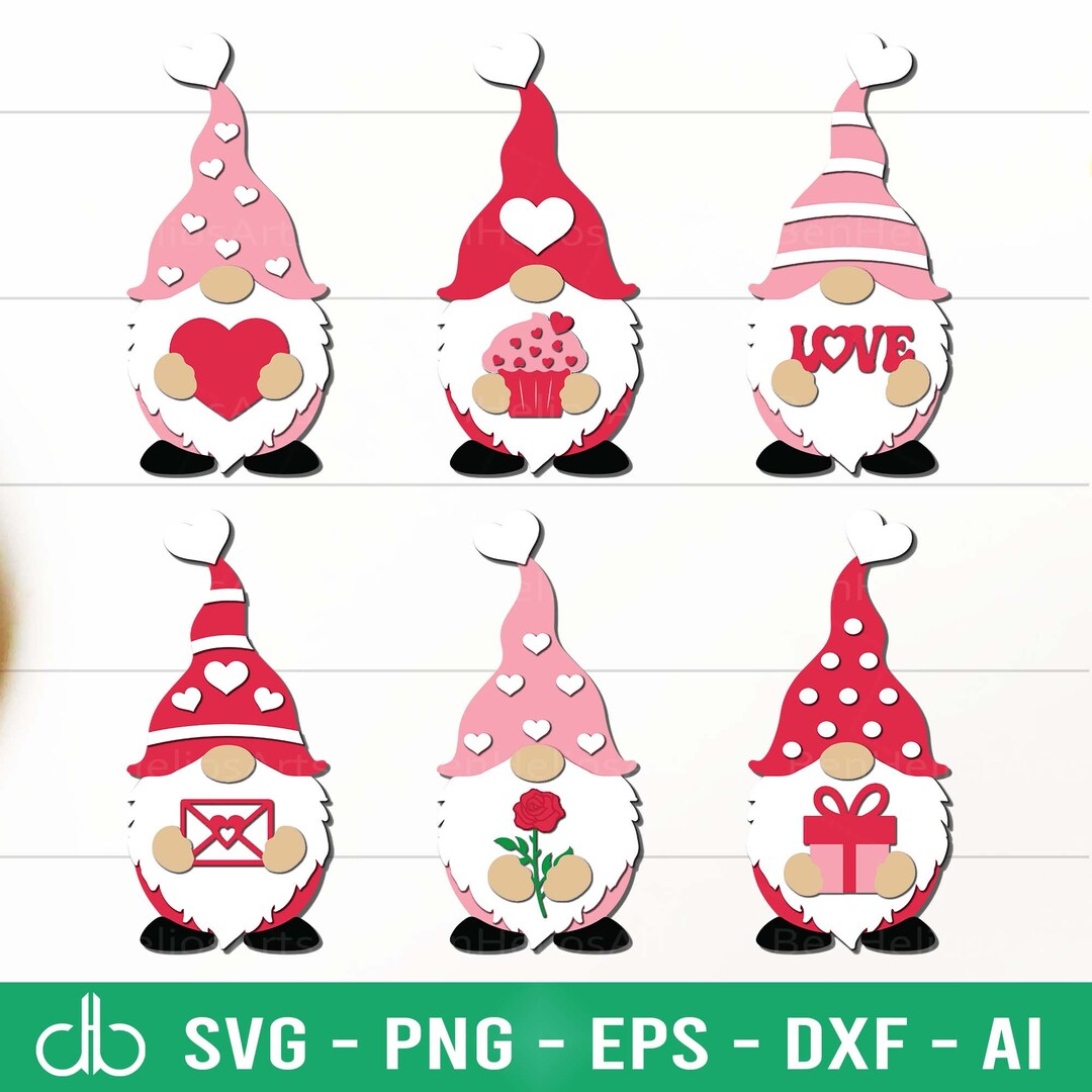 Valentines Gnome Bundle SVG, Valentine Gnomes SVG, Valentines Day Decor ...