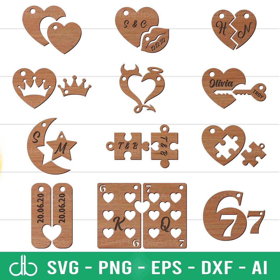 Valentine's Day Keychain SVG Bundle, Couple Keychain SVG, Love Keychain ...