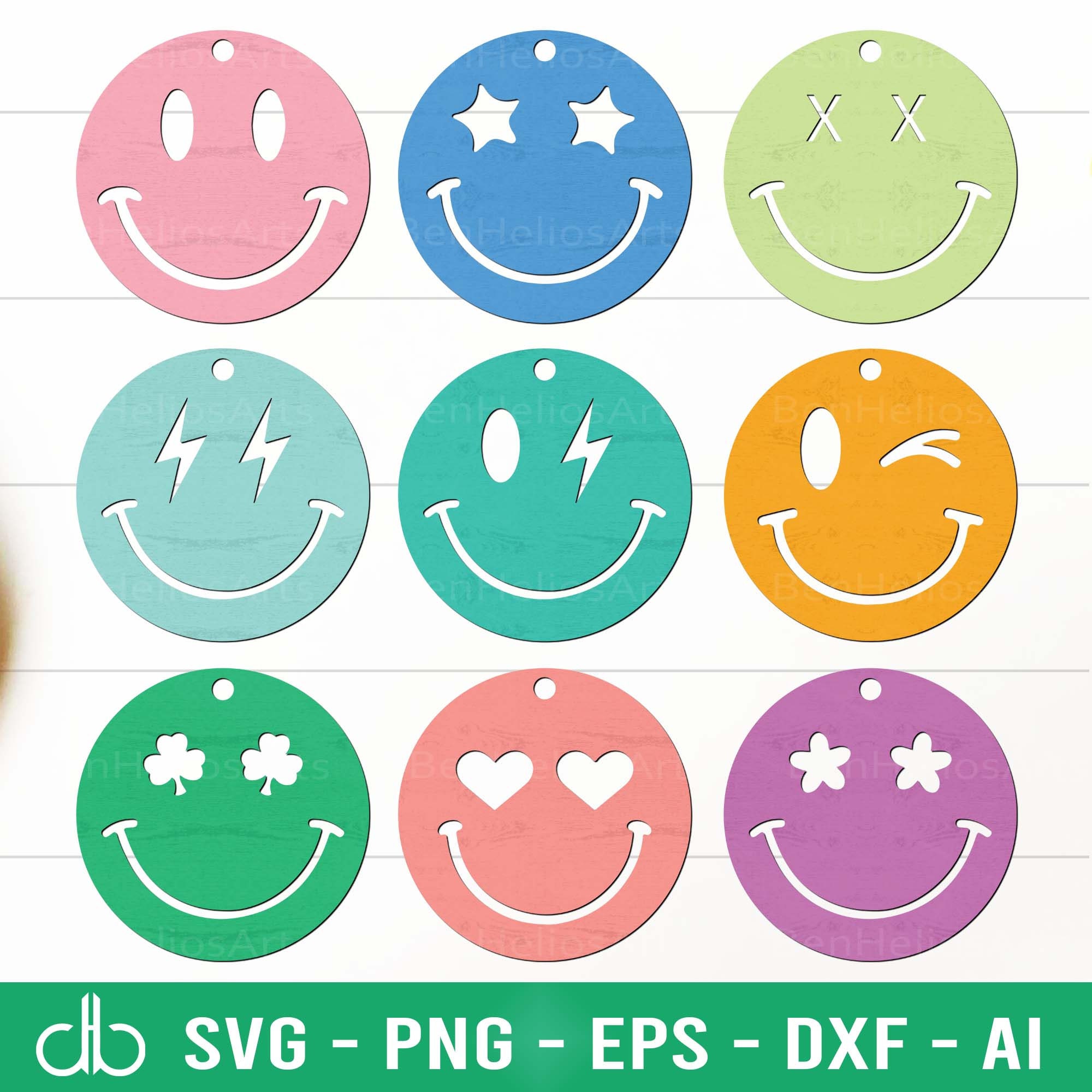 Smiley Face Keychain SVG Bundle, Smiley Face Gift Tags SVG Bundle ...