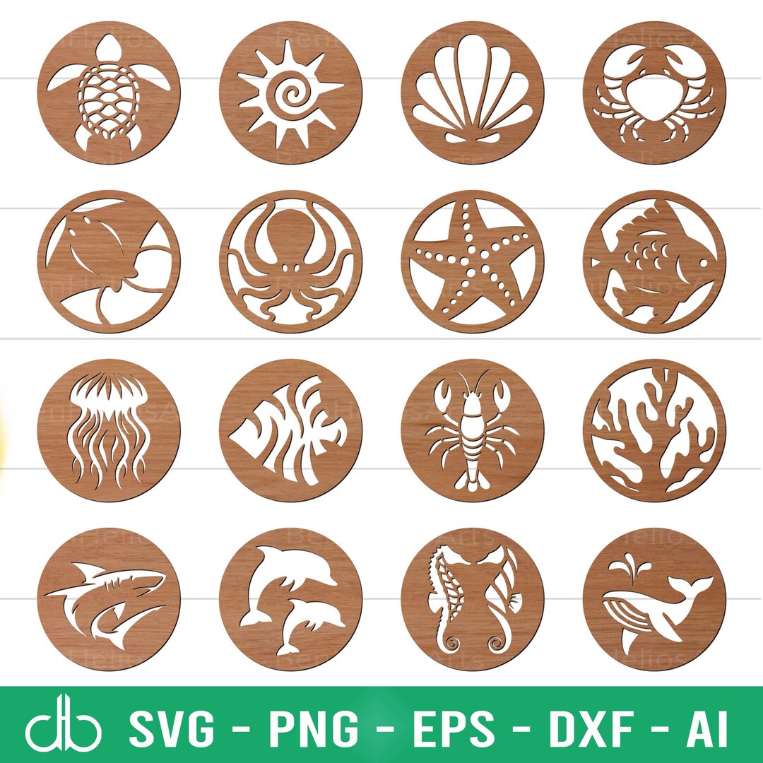 Sea Animals Coaster SVG Bundle, Summer Coasters SVG, Round Coaster ...