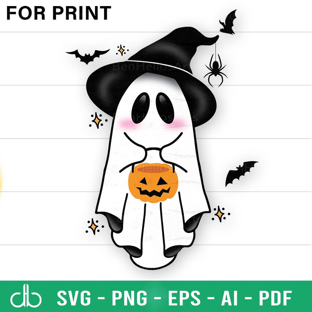Ghost Holding Pumpkin Bucket SVG, Ghost Candy Bucket SVG, Ghost Candy ...