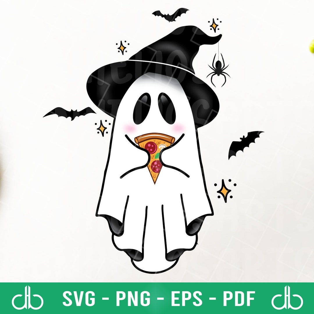 Ghost Pizza SVG, Ghost Holding Pizza SVG, Ghost Eating Pizza SVG, Sweet ...