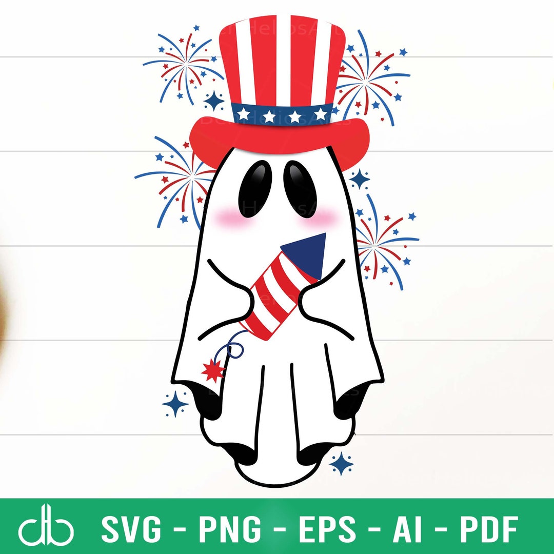 Happy 4th of July Ghost Firework SVG, Ghost Holding Firework SVG, 4th ...