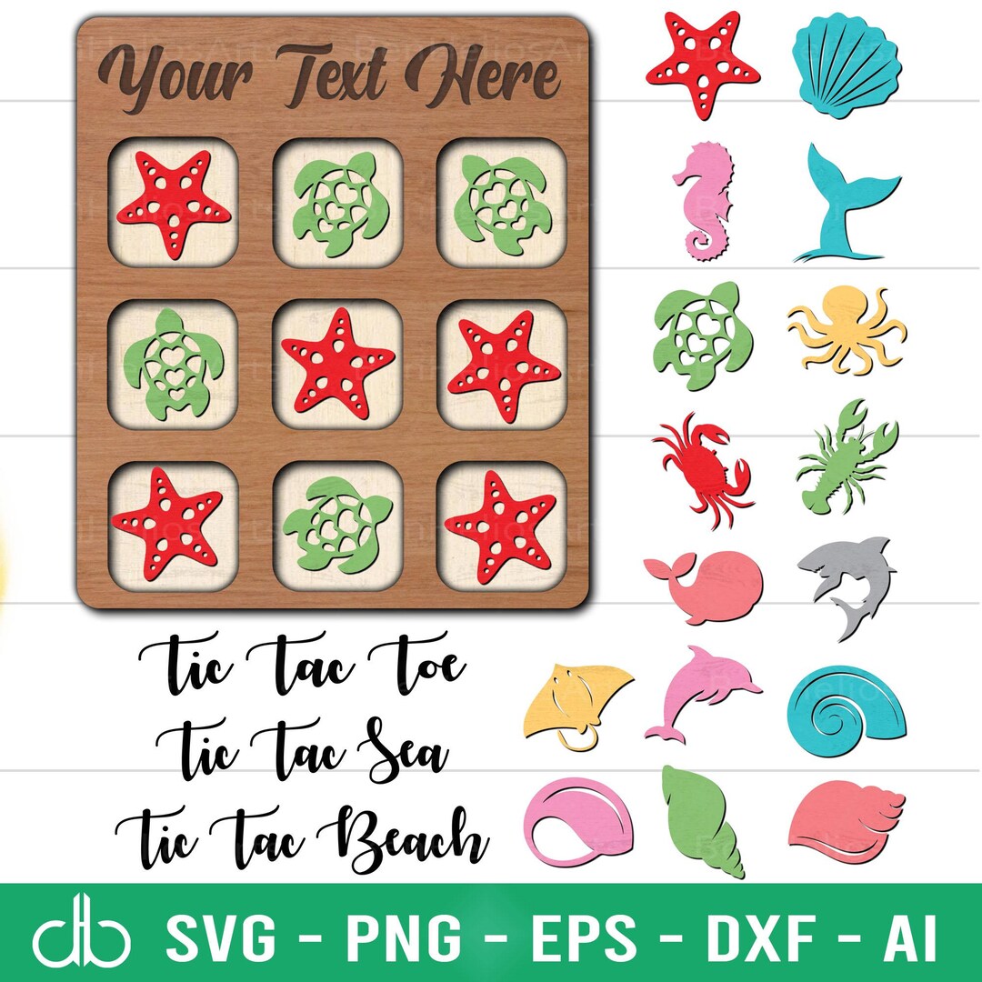Summer Sea Animals Tic Tac Toe SVG, Tic-tac-sea SVG, Sea Animals Tic ...